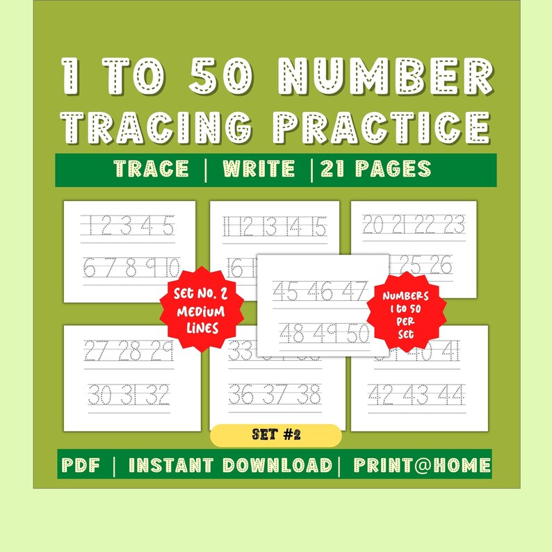 1 to 50 Number Tracing Practice, 123 Handwriting Exercise to Help Your ...
