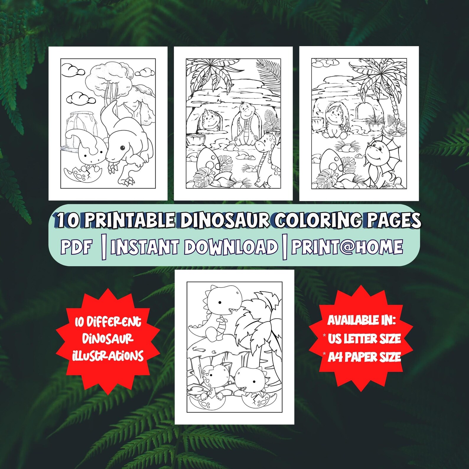 10 Dinosaur Coloring Pages for Kids Age 4-10, Preschool, Kindergarten ...
