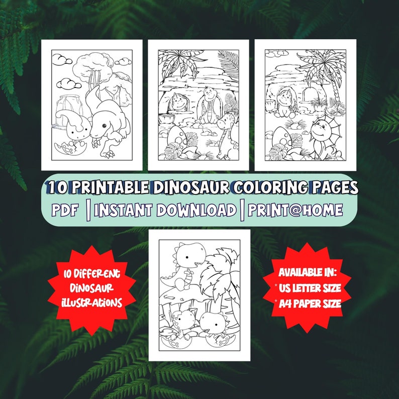 10 Dinosaur Coloring Pages for Kids Age 4-10, Preschool, Kindergarten ...