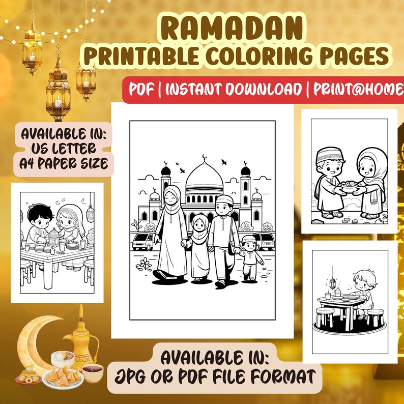 Ramadan Eid Coloring Pages, Printable Digital Download, Kids, Children ...