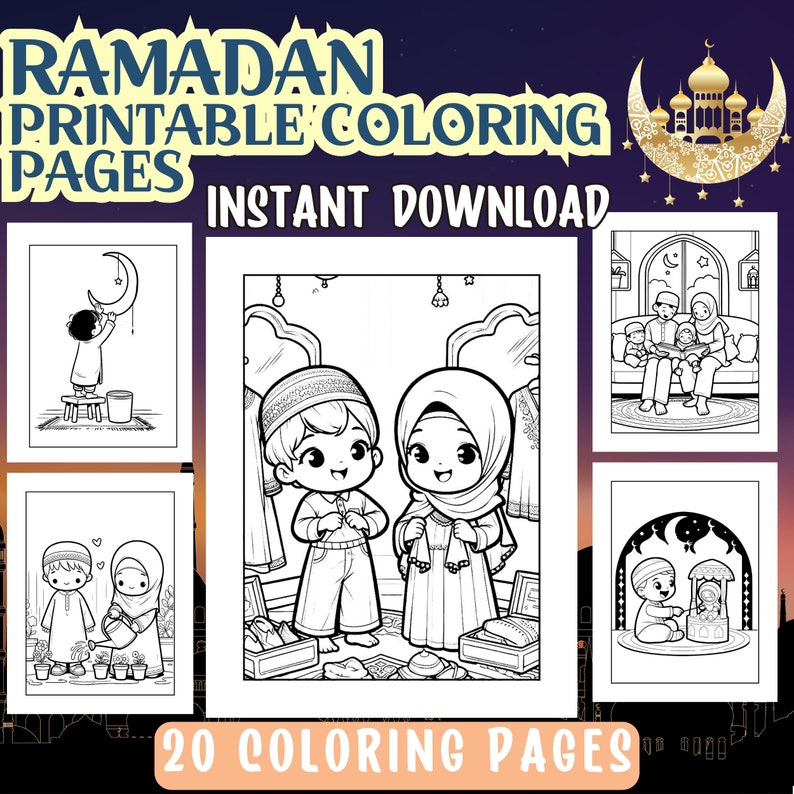 Ramadan Eid Coloring Pages, Printable Digital Download, Kids, Children ...