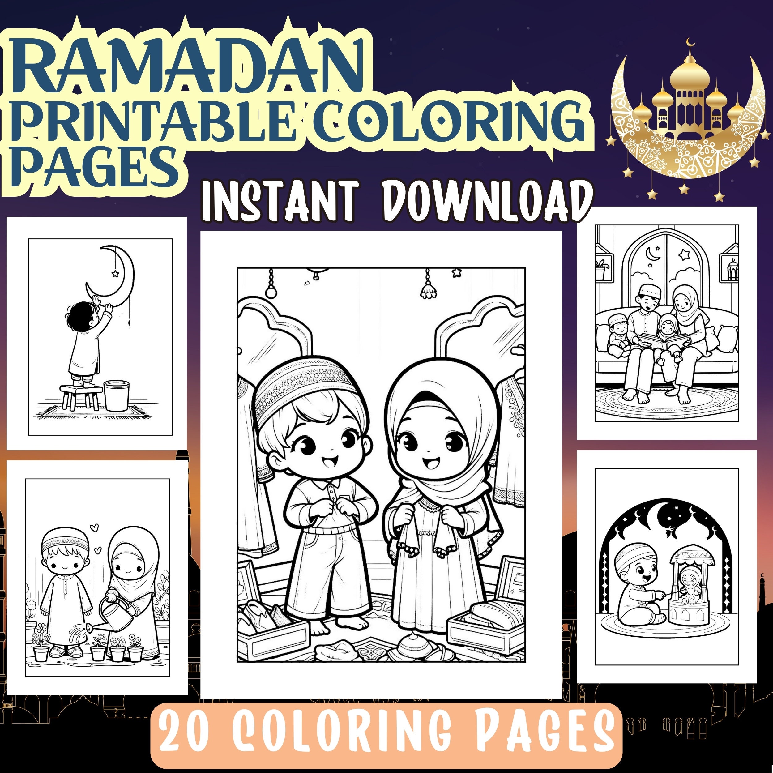 Ramadan Eid Coloring Pages, Printable Digital Download, Kids, Children ...