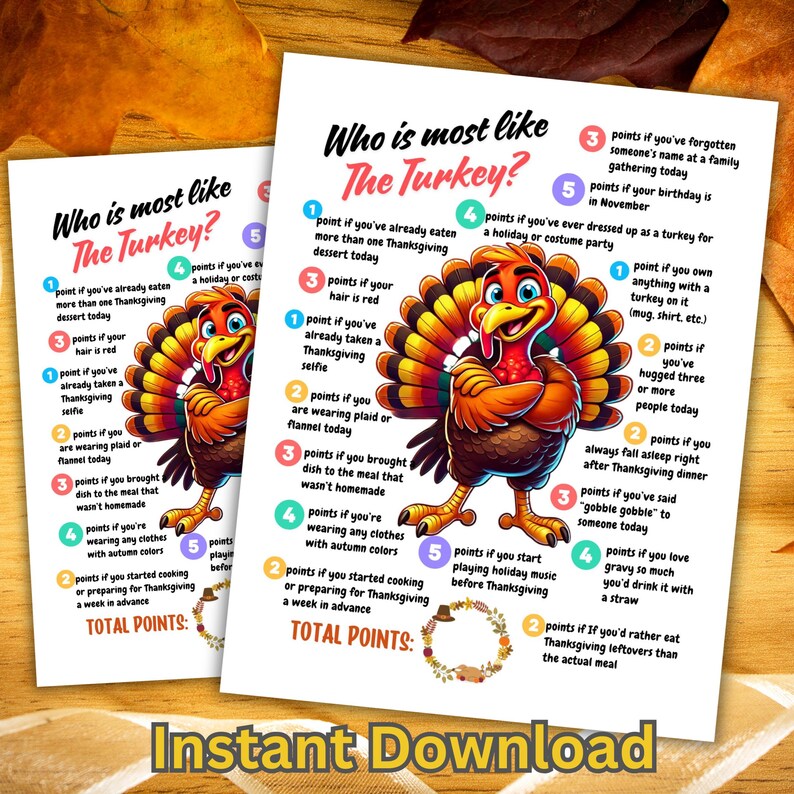 Who is Most Like the Turkey? Printable Thanksgiving Game, Family ...