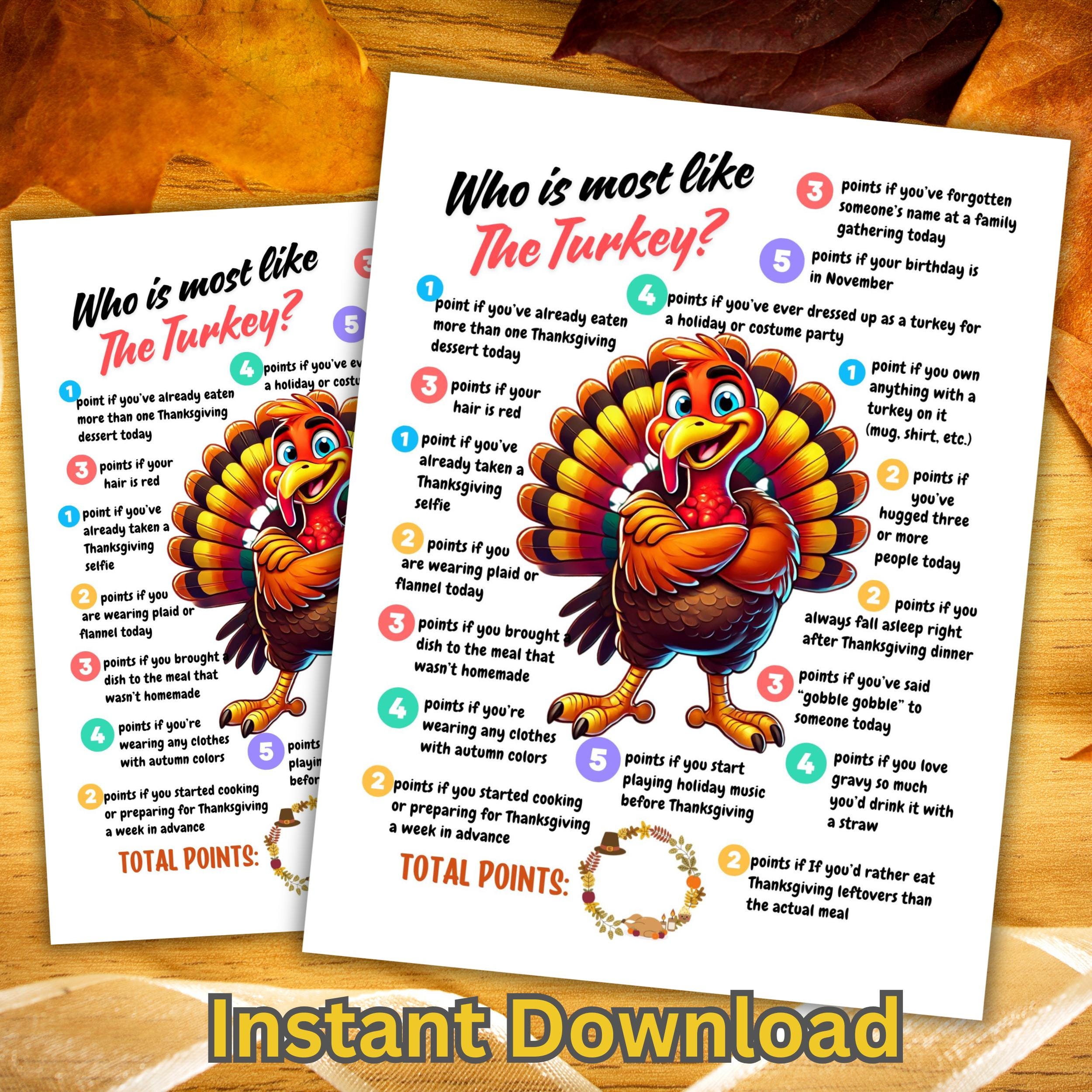 Who is Most Like the Turkey? Printable Thanksgiving Game, Family ...