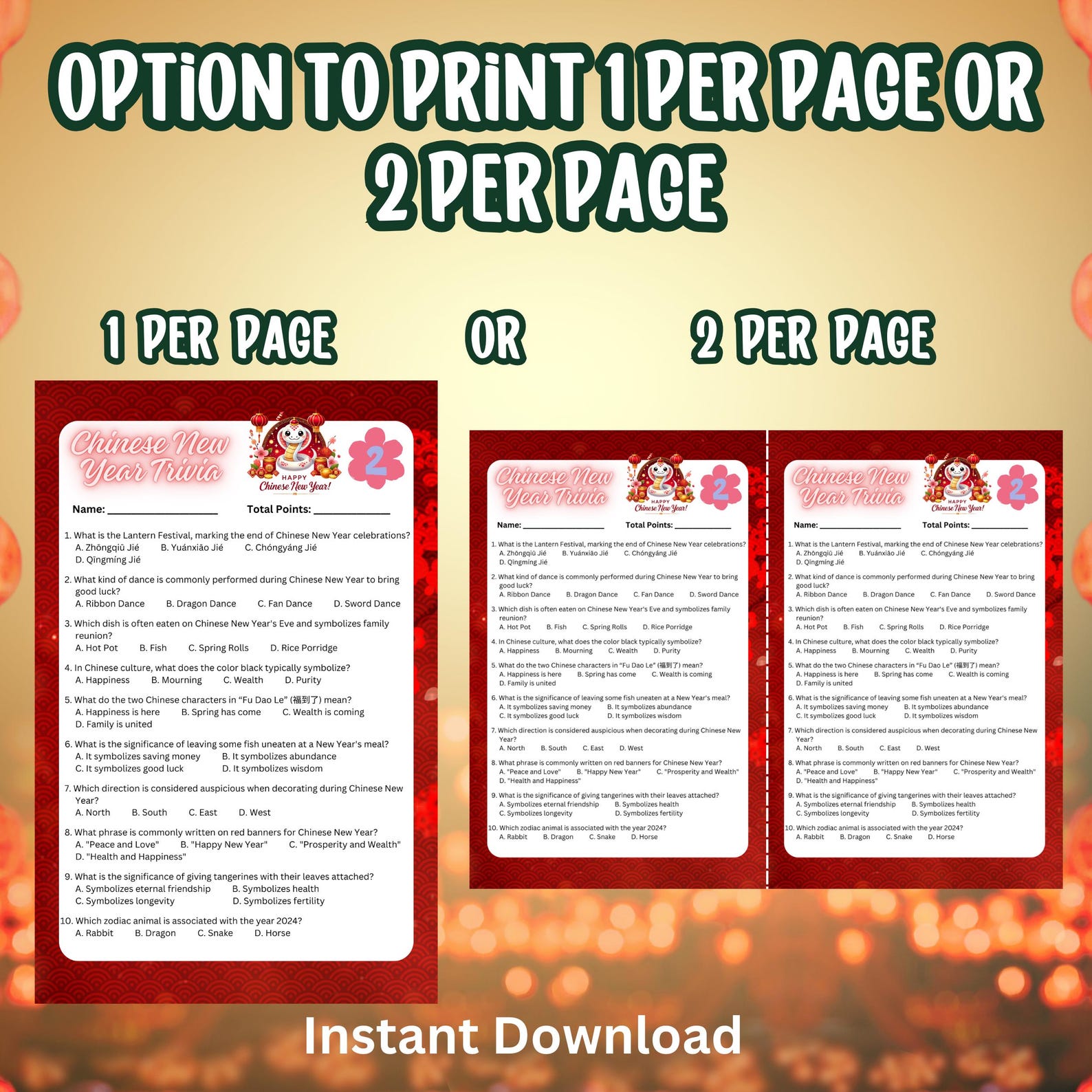 Chinese New Year Trivia Games, Fun Chinese New Year Printable Game ...