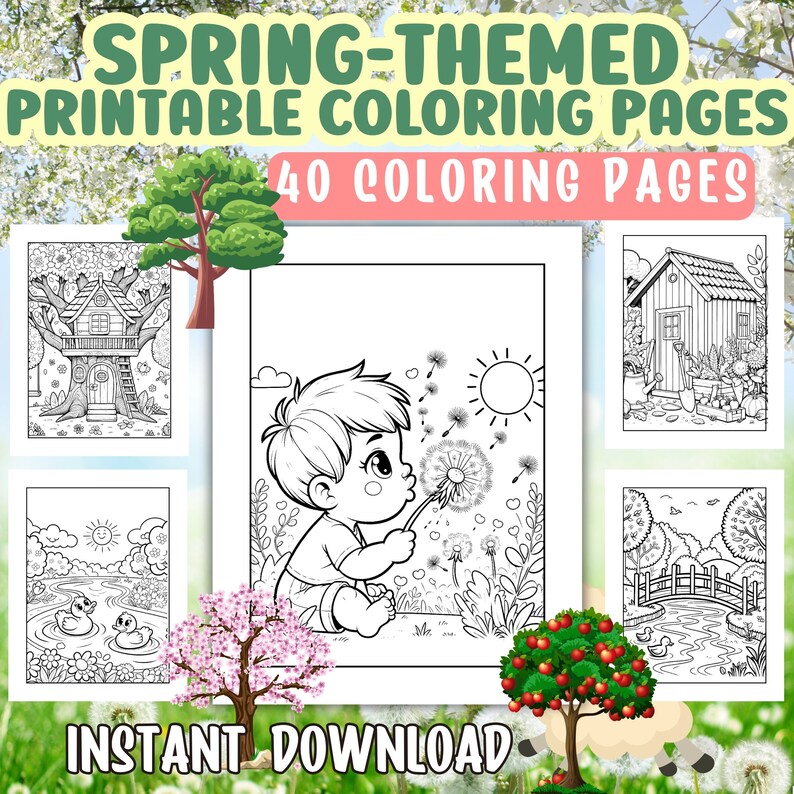 40 Spring Themed Coloring Pages, Spring PDF, Spring Printable, Spring ...