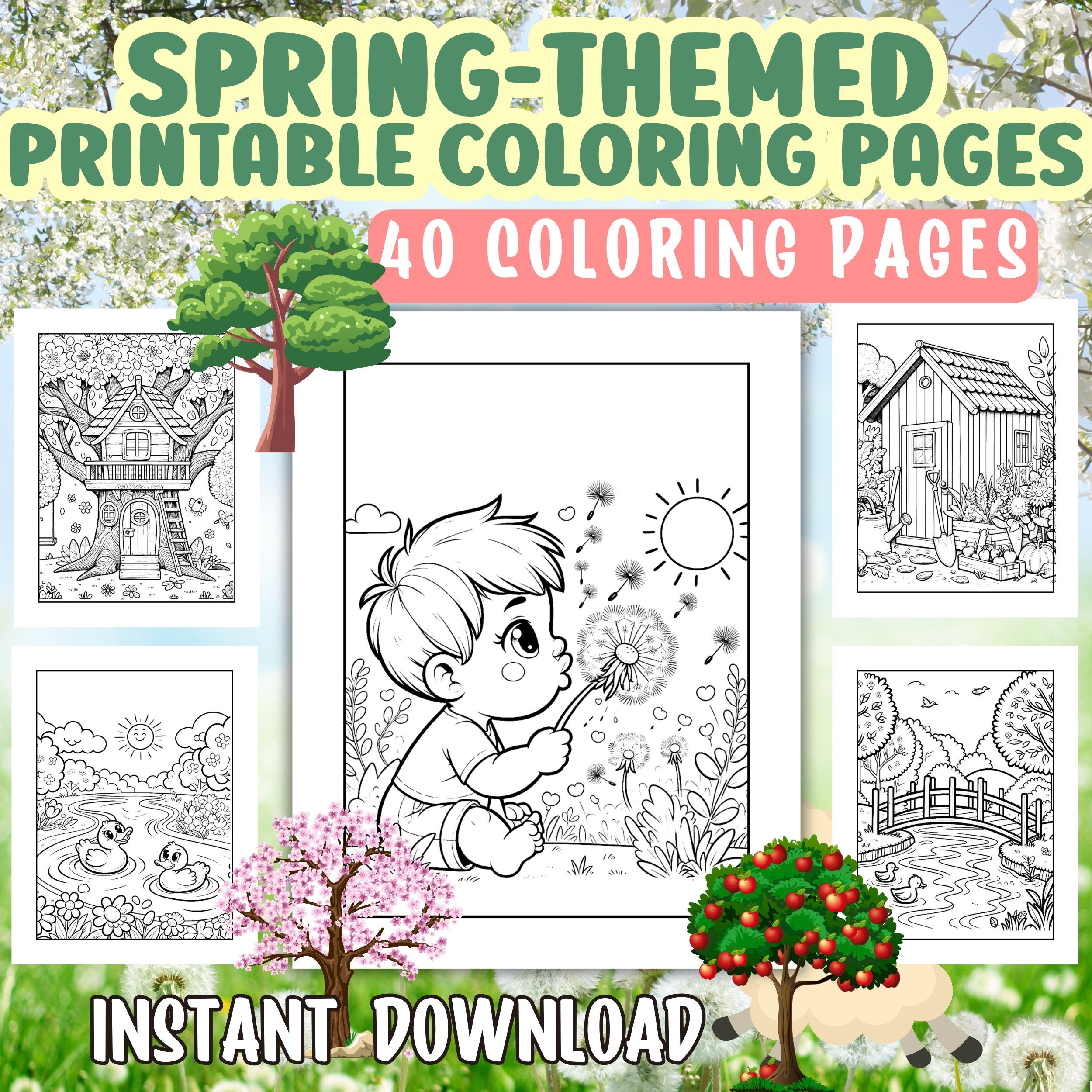 40 Spring Themed Coloring Pages, Spring PDF, Spring Printable, Spring ...