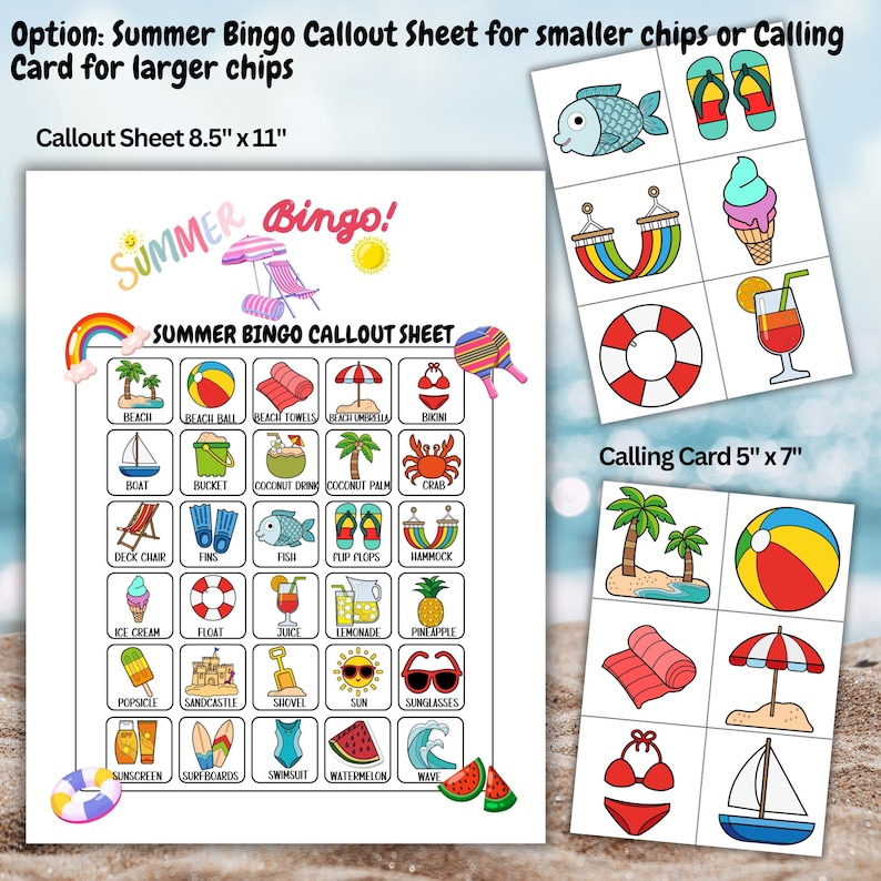 50 Summer Bingo Cards, 50 Unique Prefilled Game Cards, Kid's Party Game ...