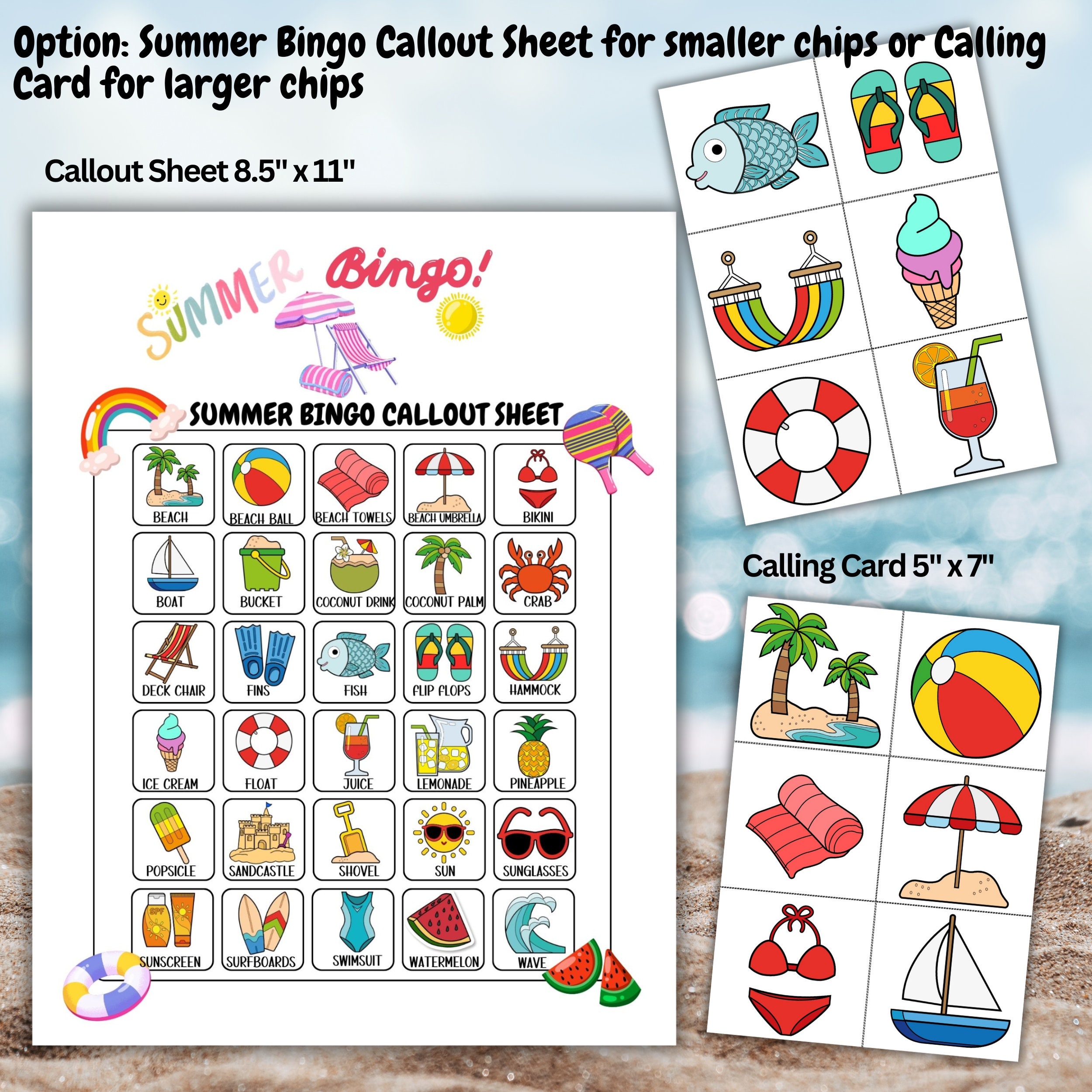 50 Summer Bingo Cards, 50 Unique Prefilled Game Cards, Kid's Party Game ...