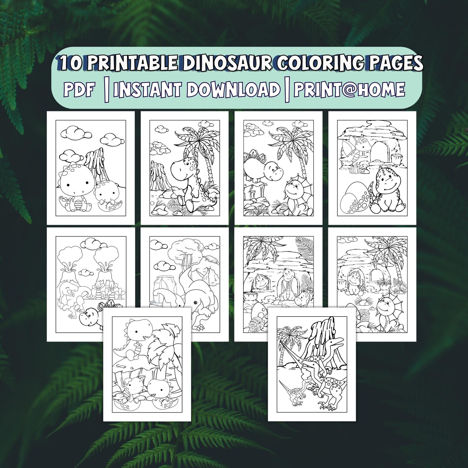 10 Dinosaur Coloring Pages for Kids Age 4-10, Preschool, Kindergarten ...