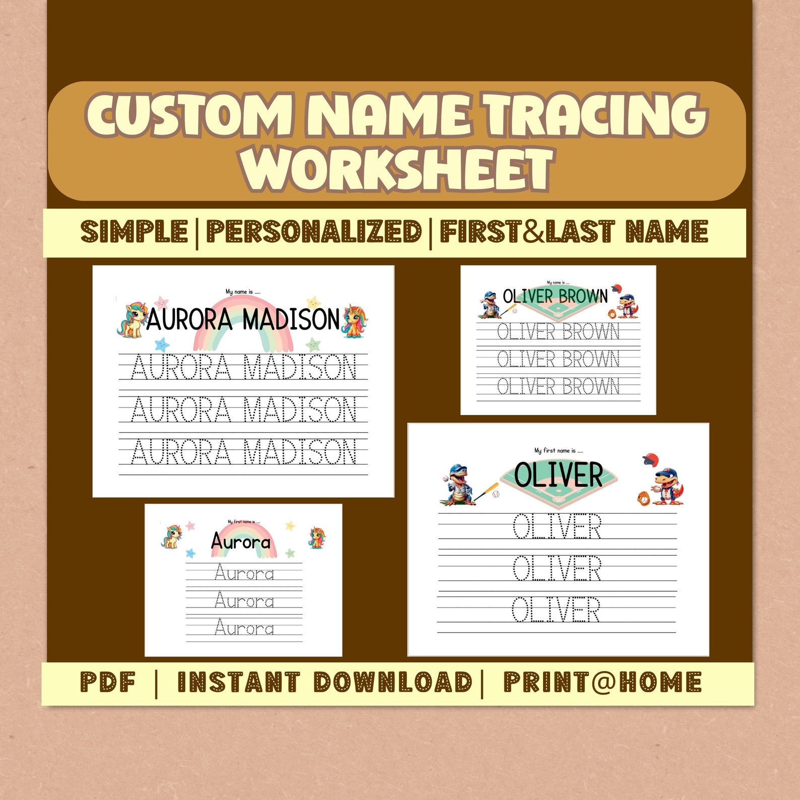 Custom Name Tracing Worksheet, Handwriting Practice for Kids ...