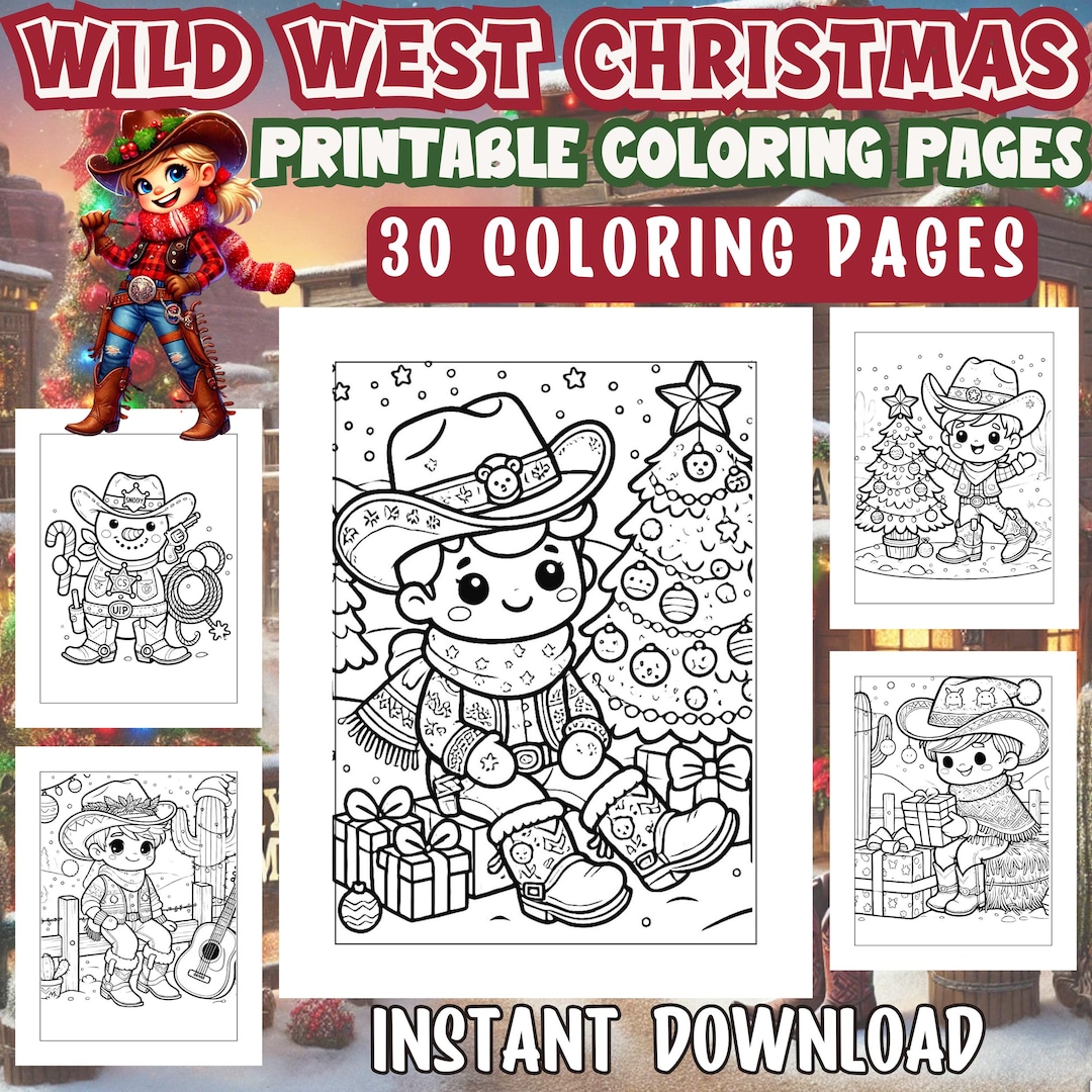 Wild West Christmas Coloring Pages, 30 Printable Sheets, Cowboy ...
