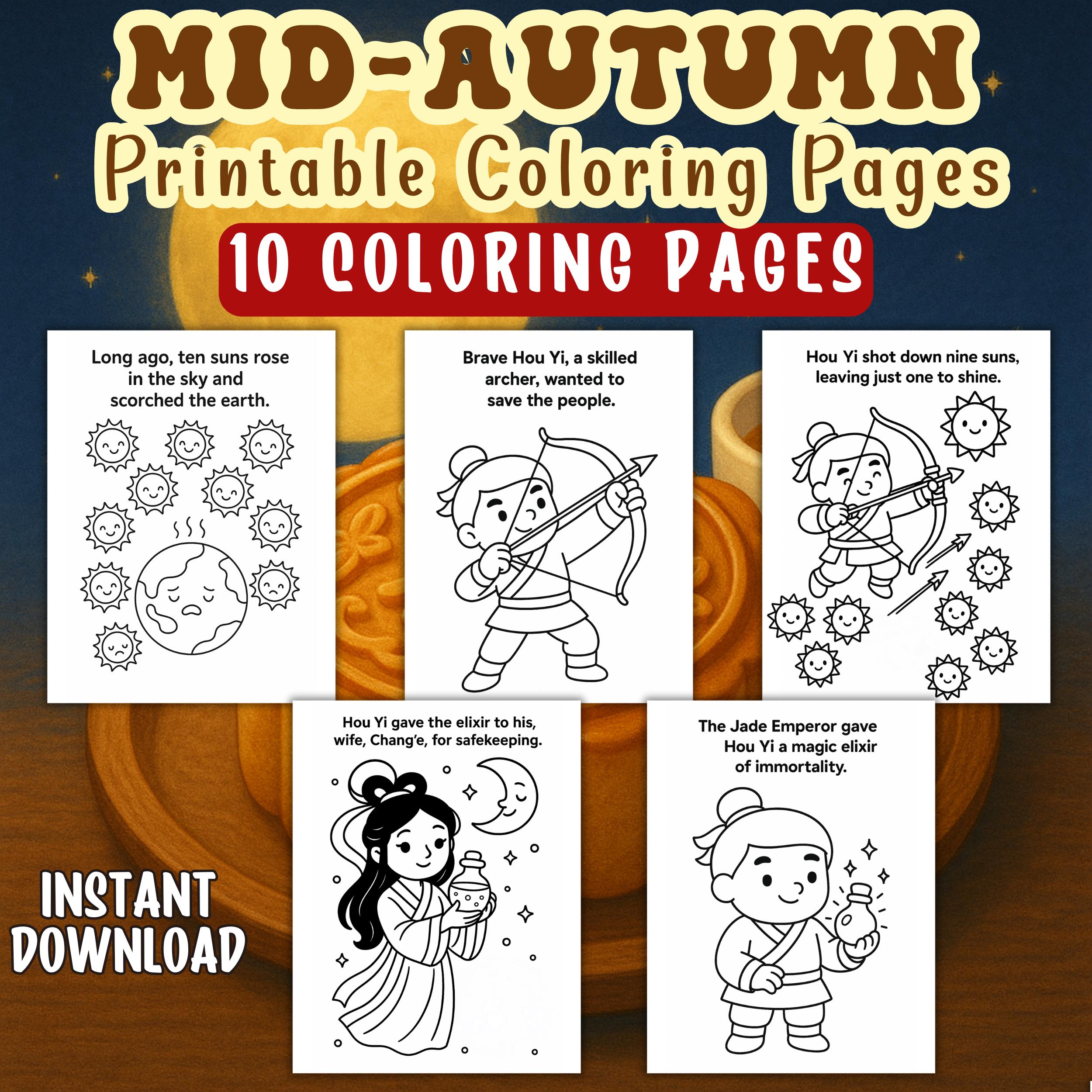 Mid-autumn Festival Story Coloring Book – Hou Yi Legend, Kids Printable ...