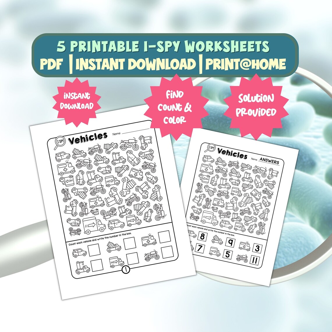 I-spy Vehicles, Vehicles Illustration Games, I Spy Worksheet Activities ...