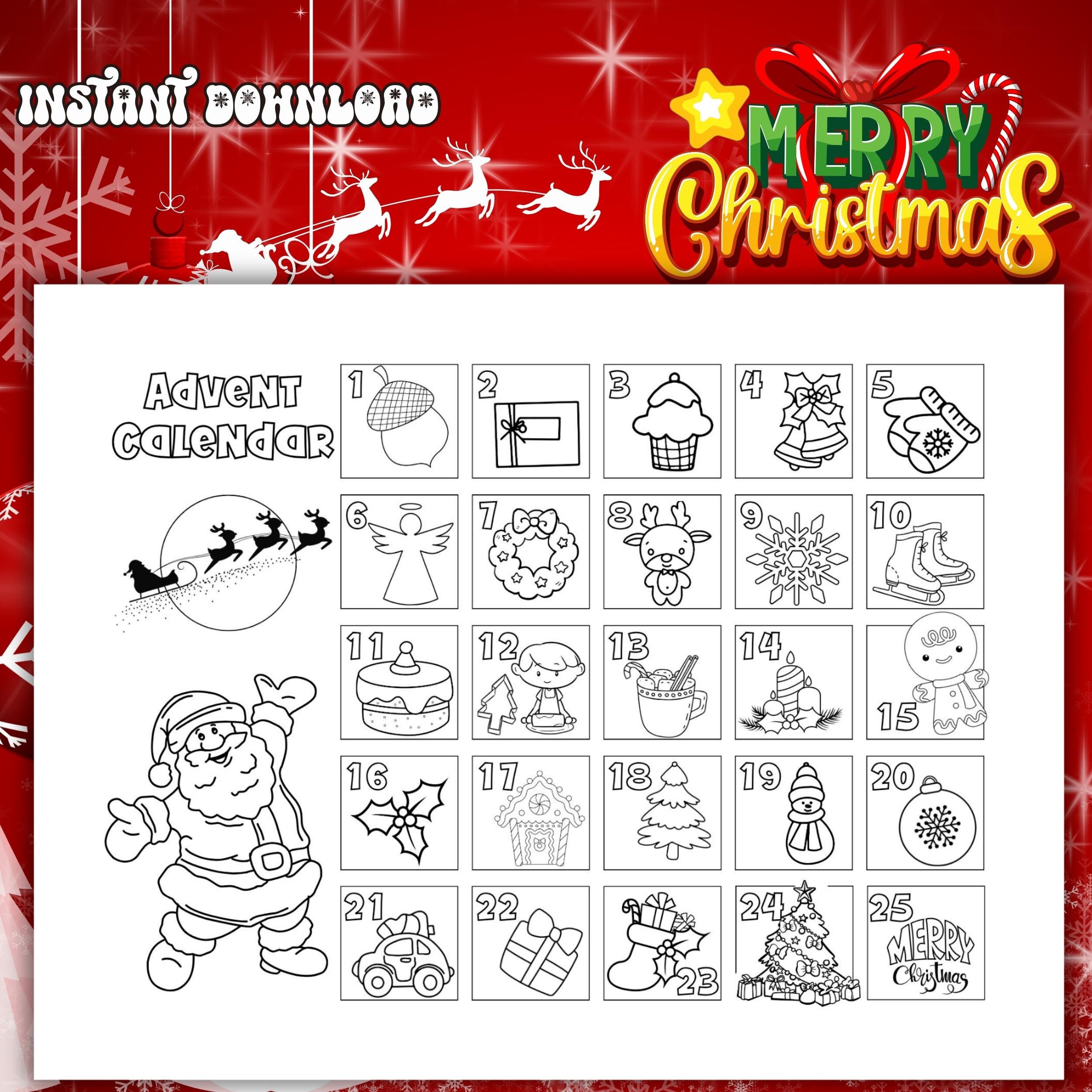 Christmas Advent Calendar, Printable Coloring Page, Cute Christmas ...