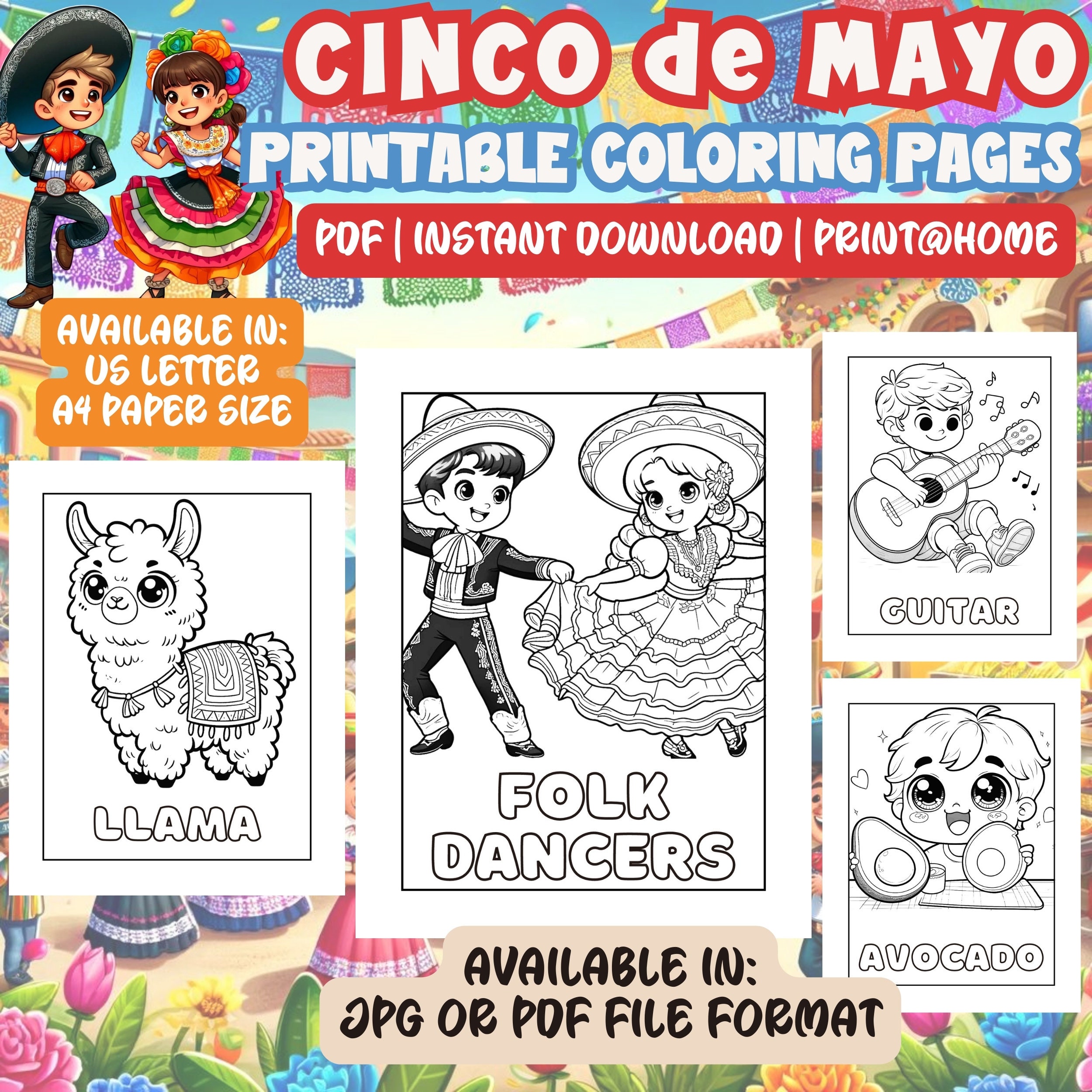 Cinco De Mayo Coloring Pages, Printable Mexican Coloring Pages, Kids ...