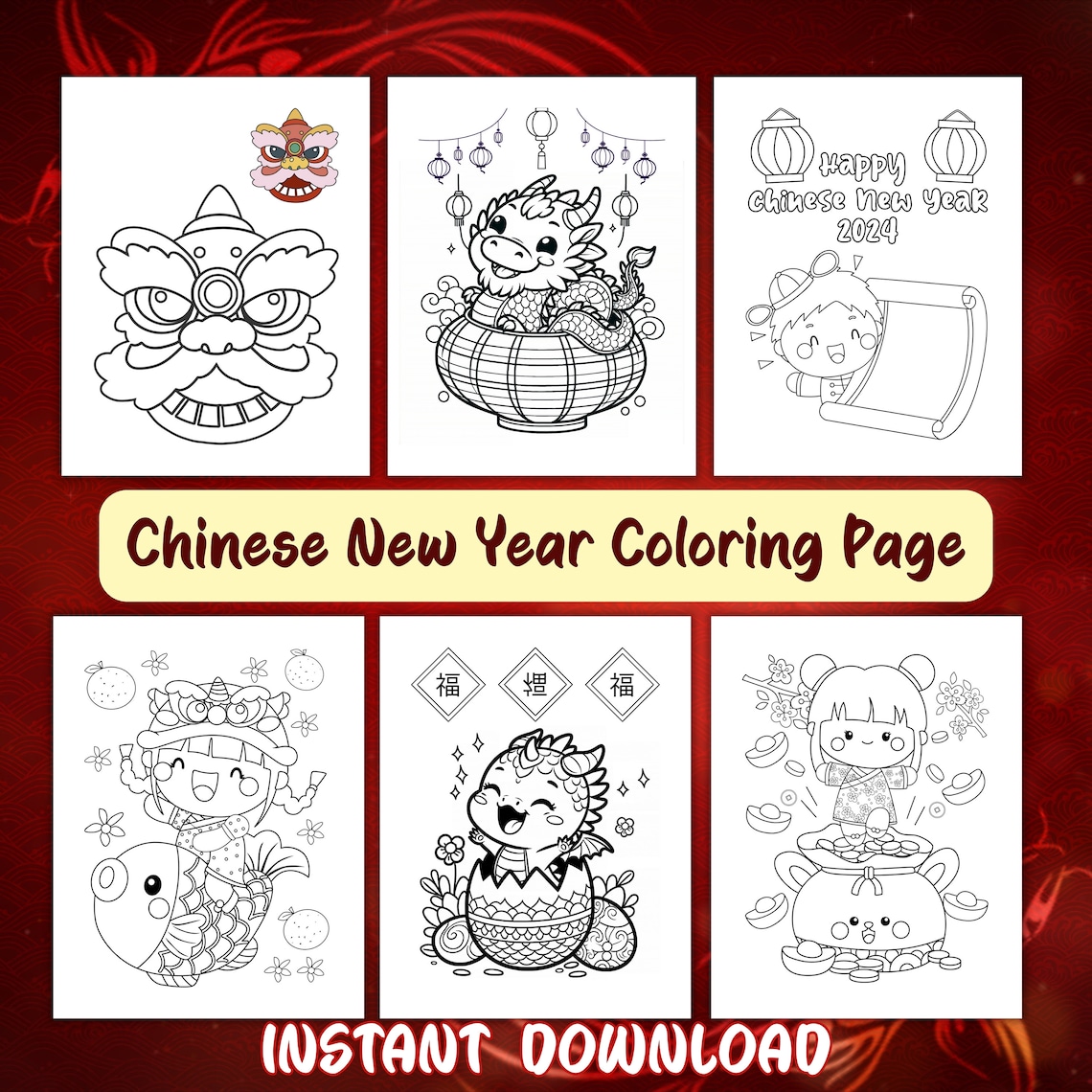 Chinese New Year Coloring Pages, 2024 Year of the Dragon Coloring ...