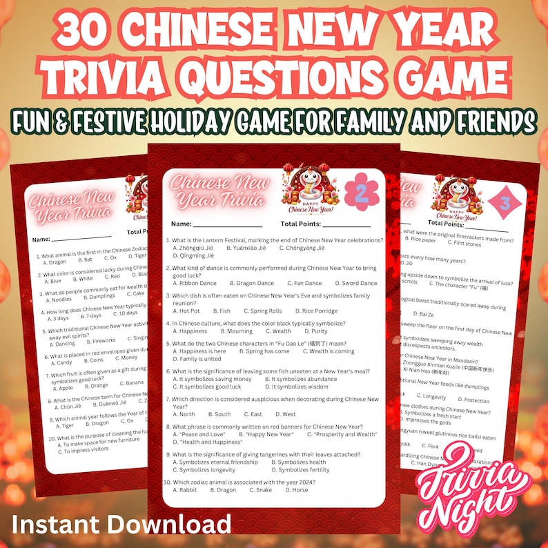 Chinese New Year Trivia Games, Fun Chinese New Year Printable Game ...