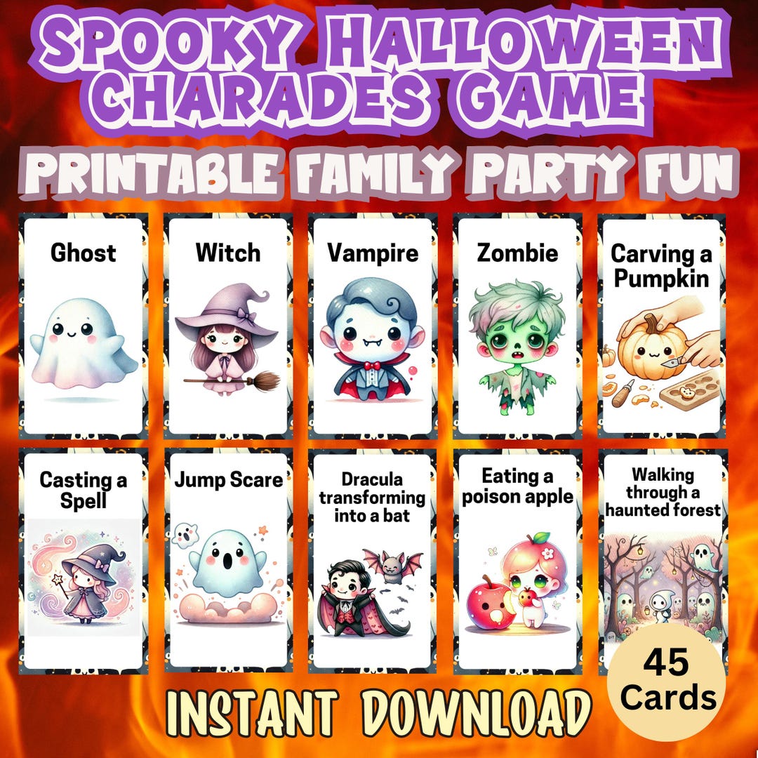 Spooky Halloween Charades, Printable Family Party Game, 45 Halloween ...