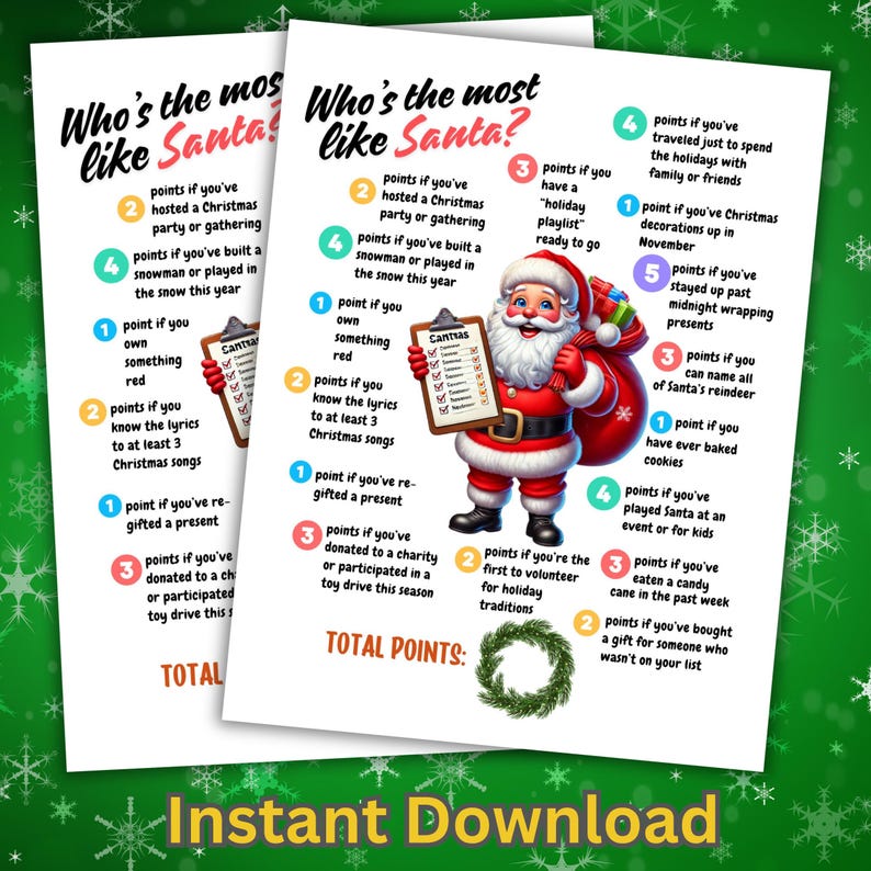 Who is Most Like Santa Printable Christmas Game, Family Christmas Game ...