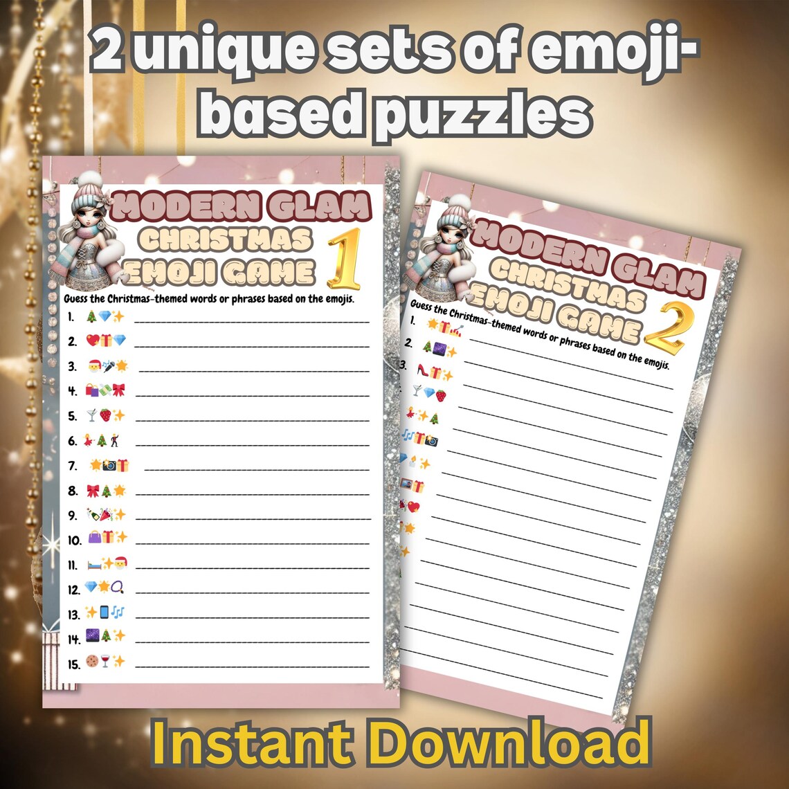 Modern Glam Christmas Emoji Game, Christmas Emoji Pictionary Game ...