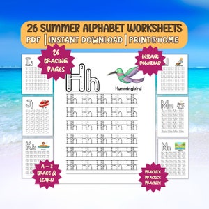26 Summer Alphabet Worksheets, Handwriting Practice, ABC Trace & Write ...