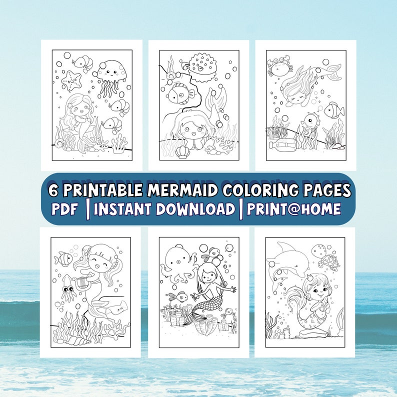 Mermaid Coloring Pages for Kids, Ocean Life, Under the Sea Coloring ...