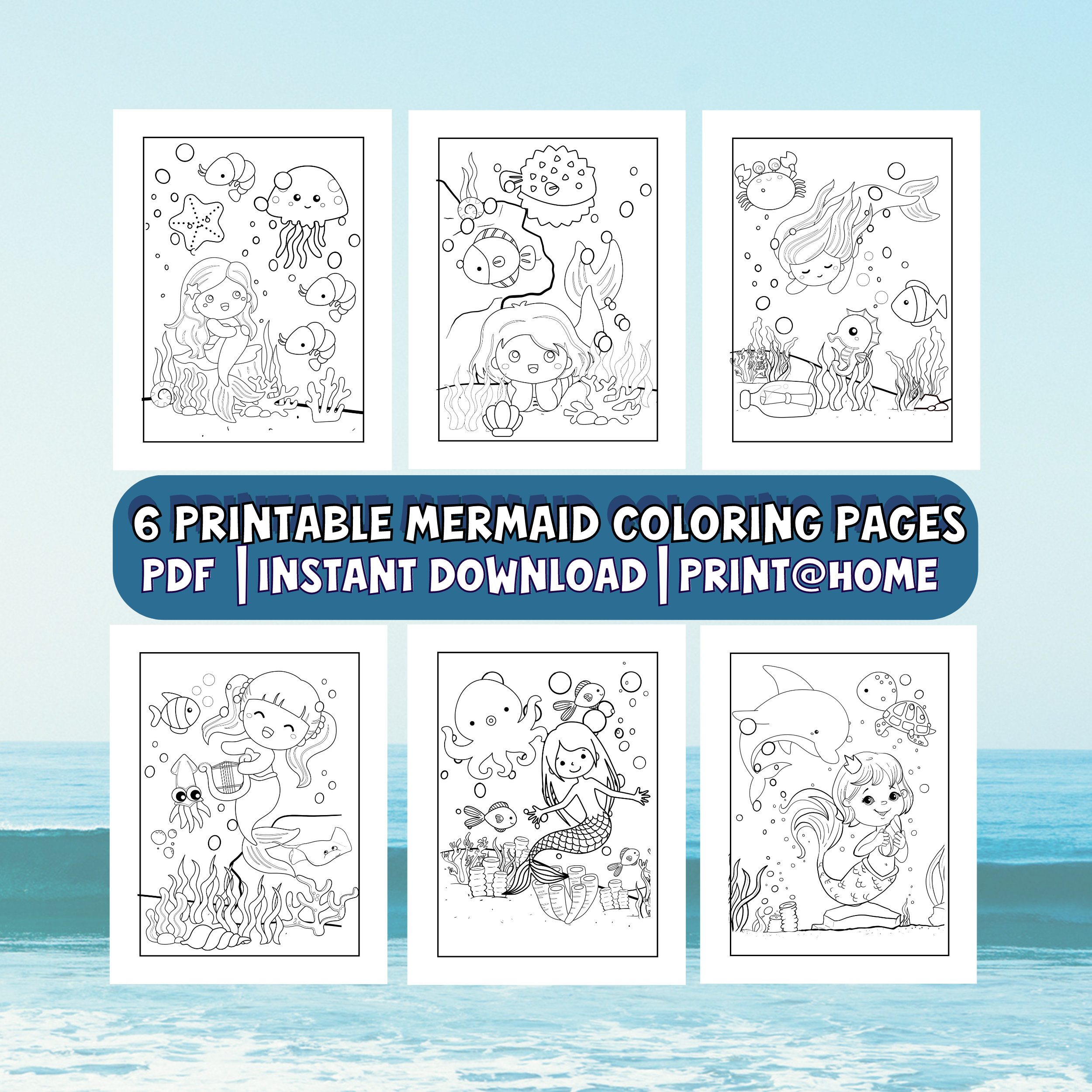 Mermaid Coloring Pages for Kids, Ocean Life, Under the Sea Coloring ...