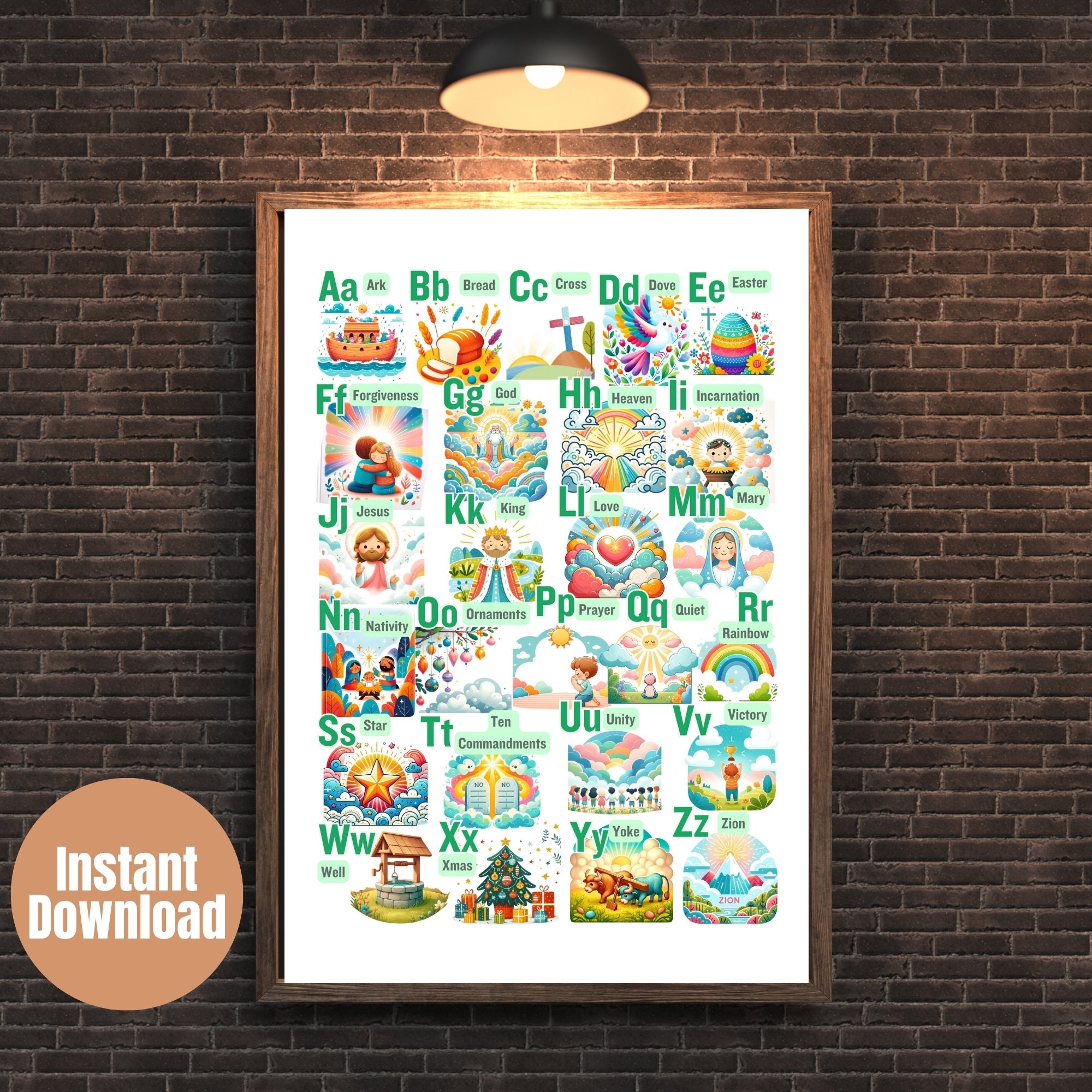 Bible Alphabet Nursery Wall Art, Printable Kids A-Z Alphabet Poster ...