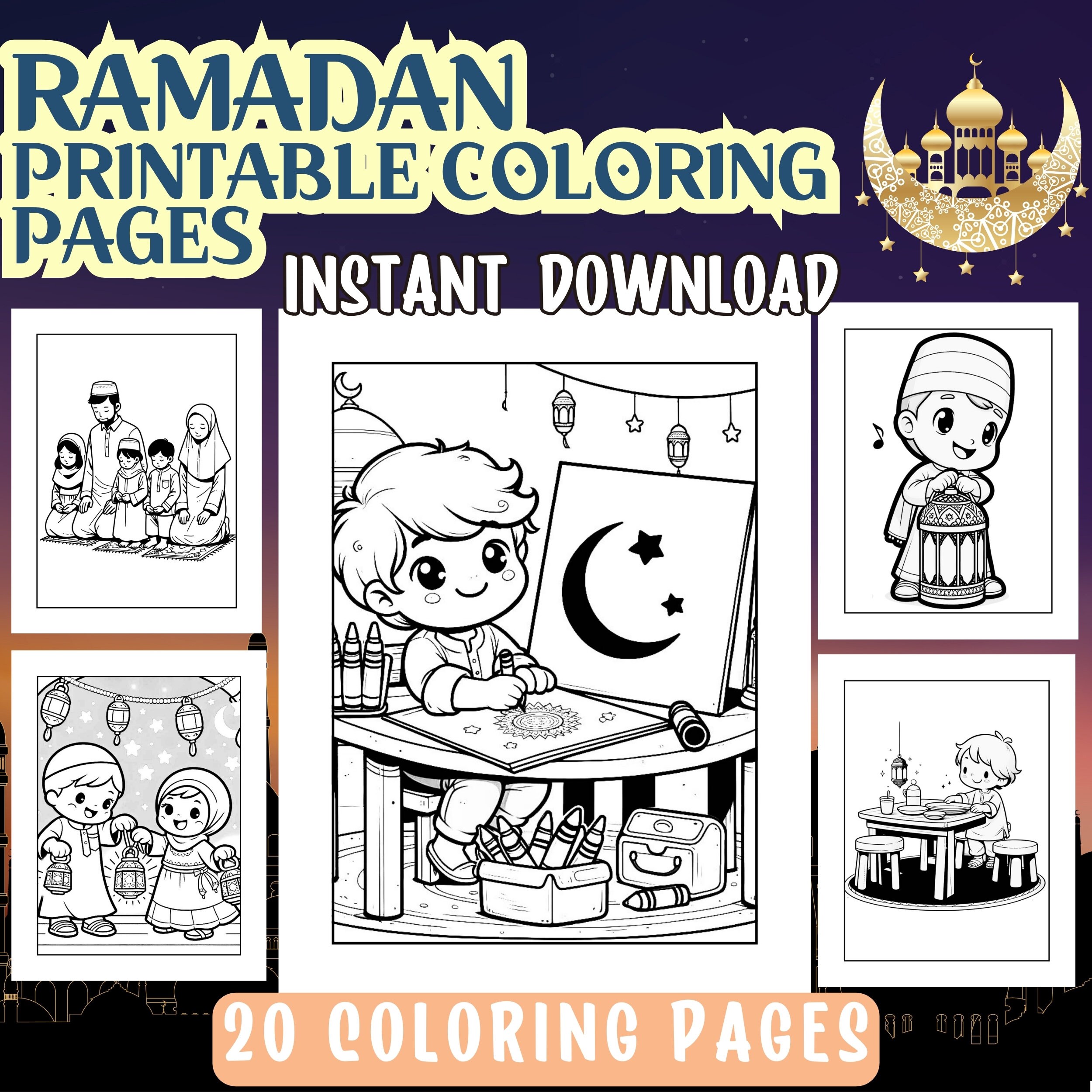 Ramadan Eid Coloring Pages, Printable Digital Download, Kids, Children ...