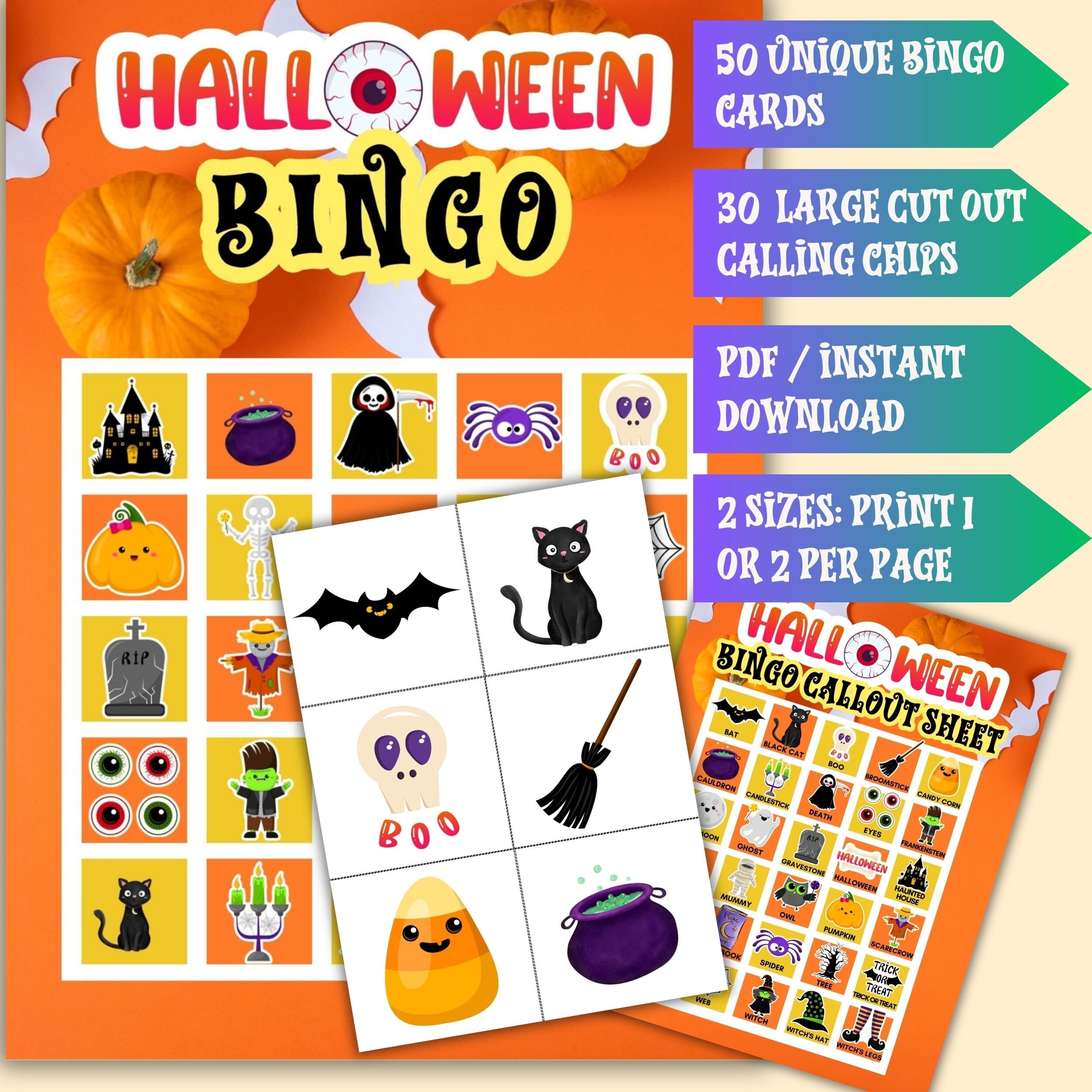 50 Unique Halloween Bingo Cards, Printable Halloween Bingo Game, Party ...