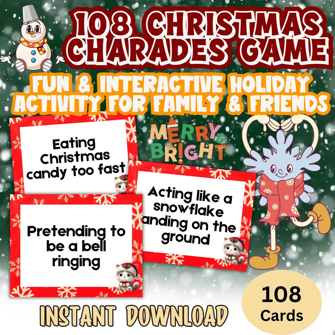 108 Christmas Charades Game, Christmas Party Games, Printable Christmas ...