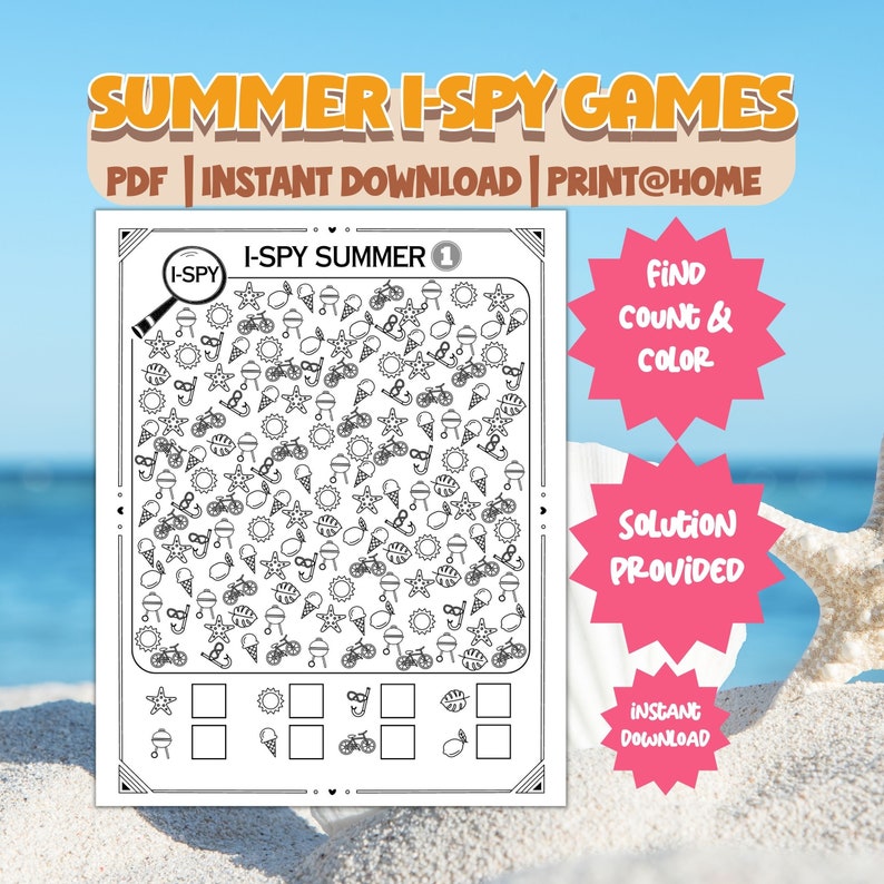 I-spy Summer, Summer Illustration Games, I Spy Worksheet Activities ...