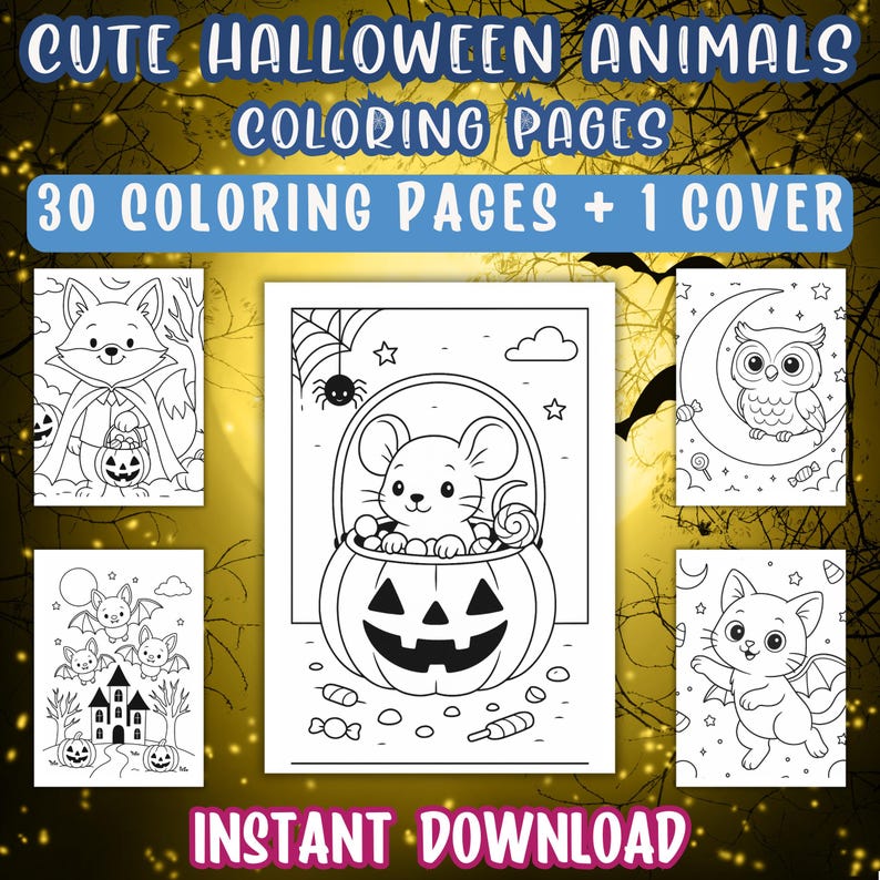Cute Halloween Animals Coloring Book for Kids: Fun and Easy Coloring ...