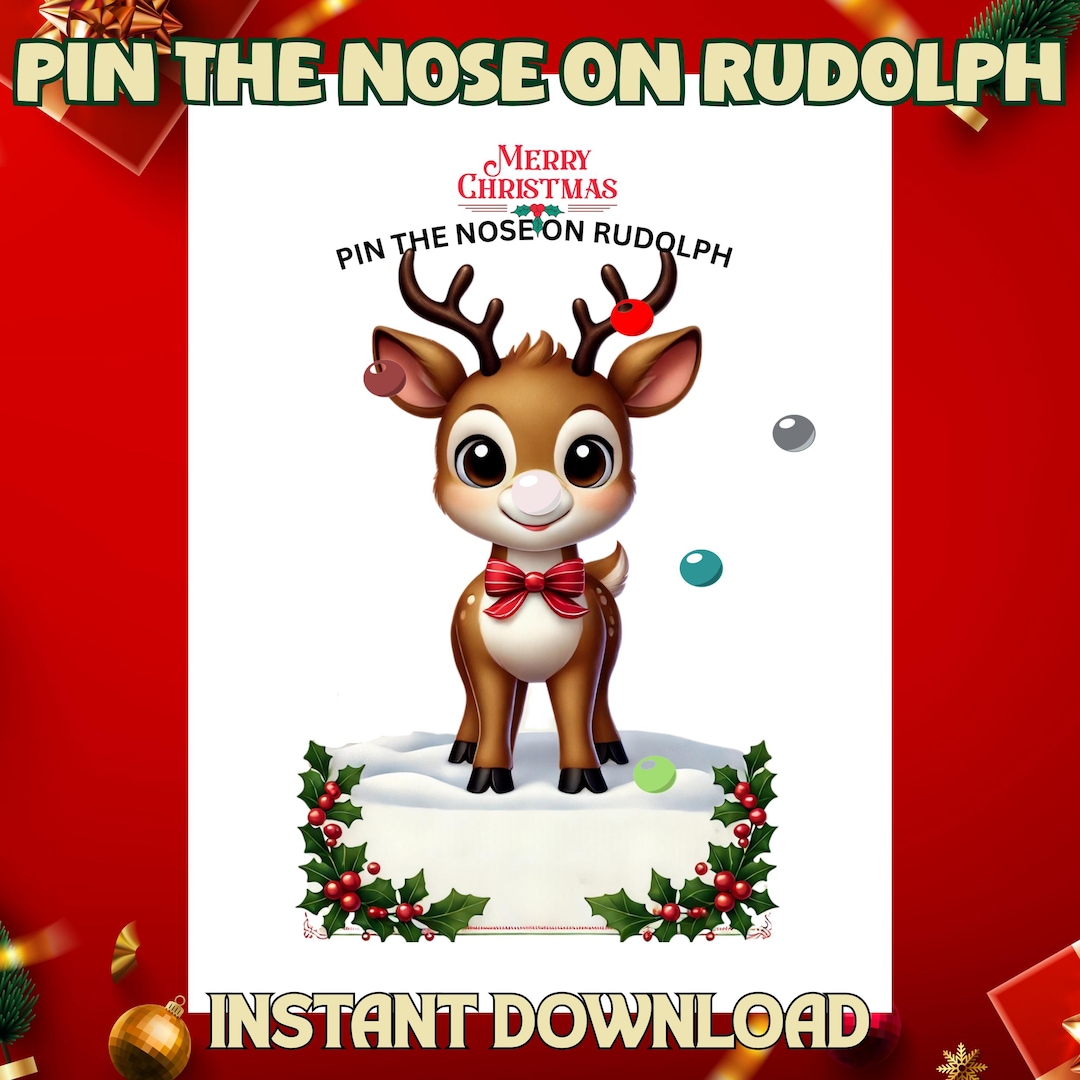 Pin the Nose on Rudolph Game, Christmas Party Game, Fun Holiday ...
