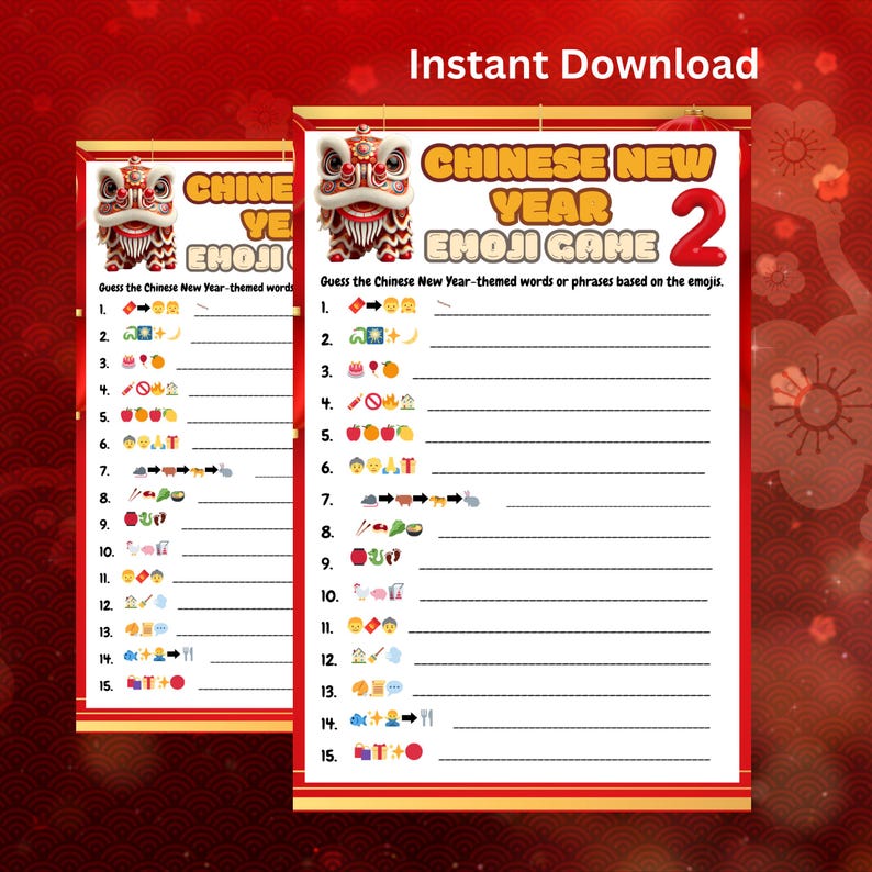 Chinese New Year Emoji Game - Printable Party Activity, Lunar New Year ...
