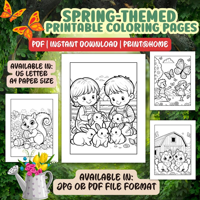 40 Spring Themed Coloring Pages, Spring PDF, Spring Printable, Spring ...