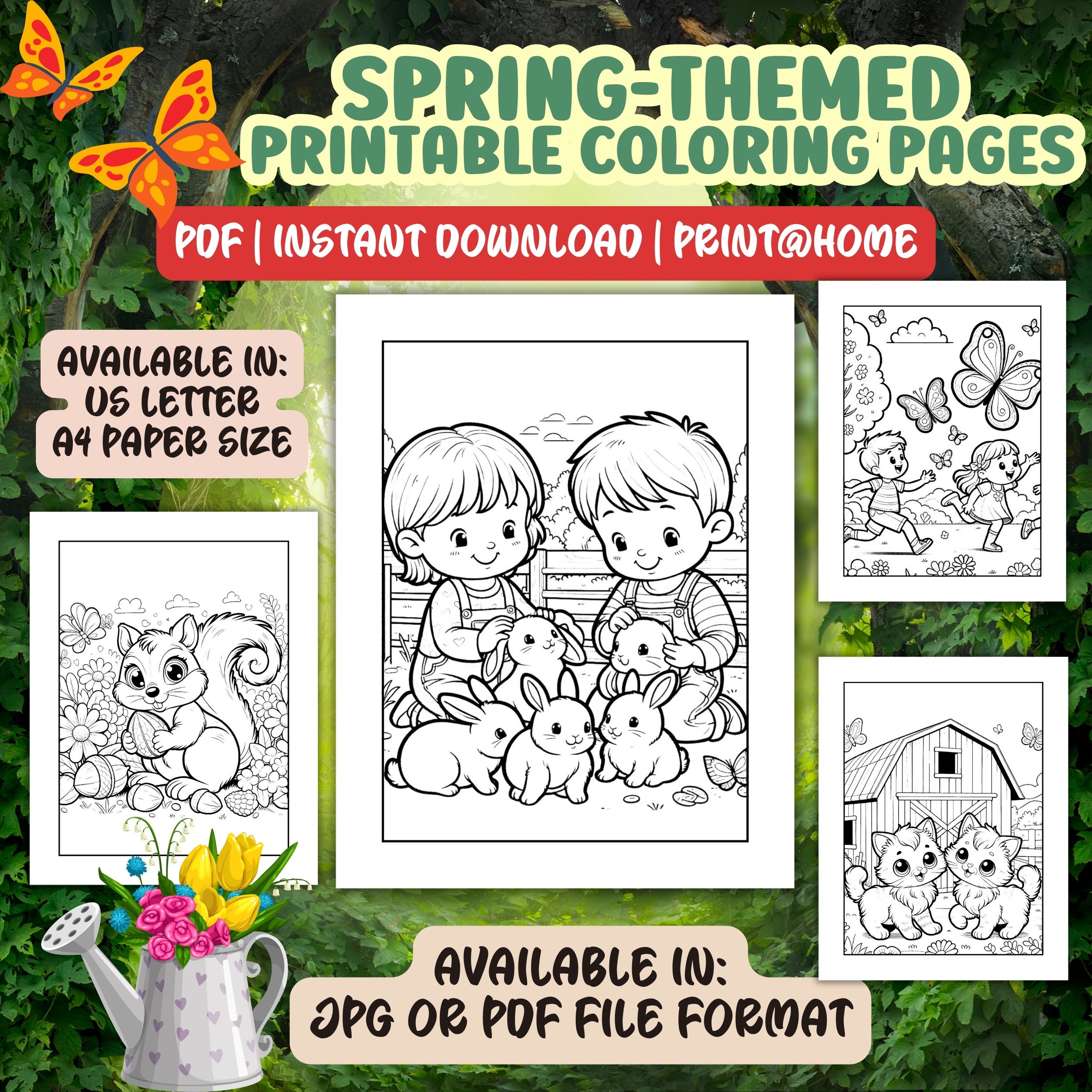 40 Spring Themed Coloring Pages, Spring PDF, Spring Printable, Spring ...