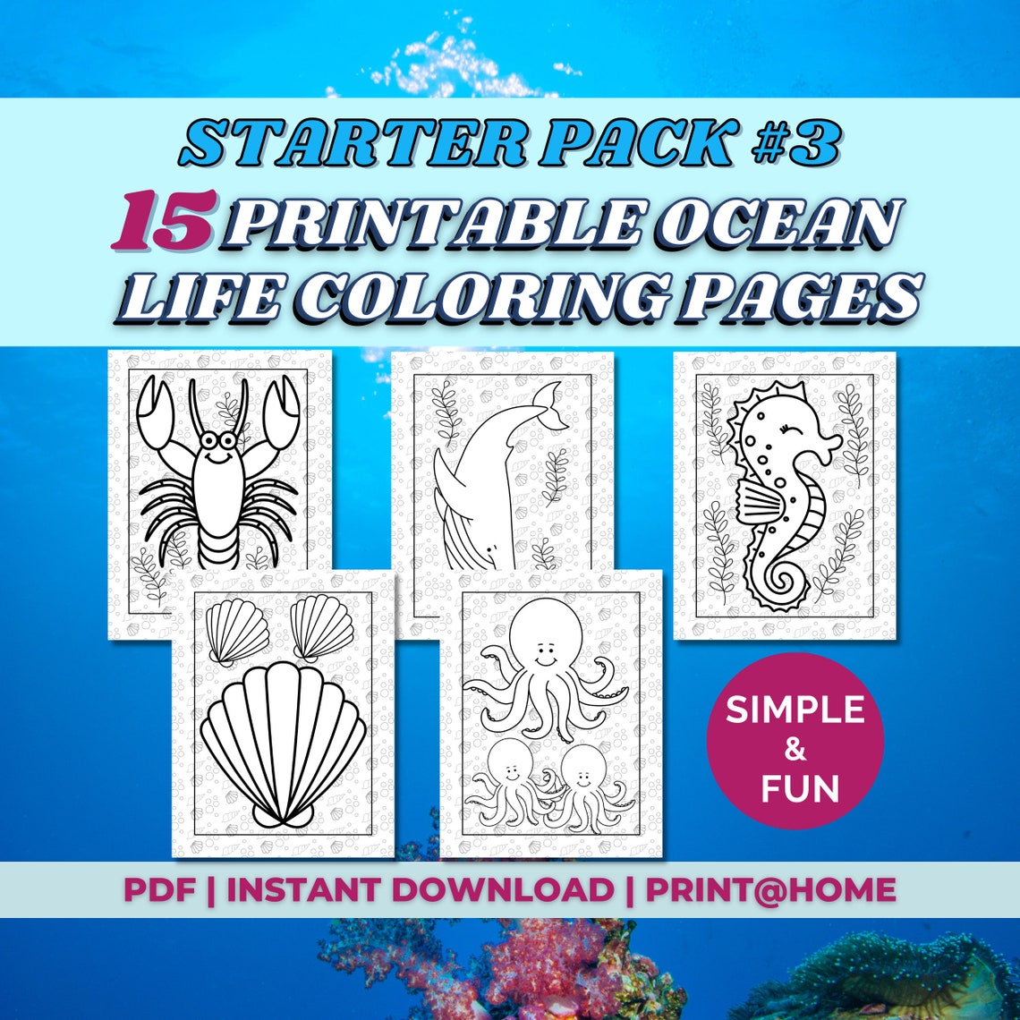 Starter Pack #3 - Printable Ocean Life Coloring Pages for Kids, Sea ...