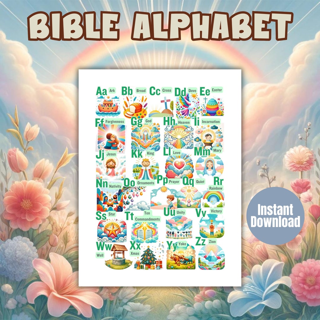 Bible Alphabet Nursery Wall Art, Printable Kids A-Z Alphabet Poster ...