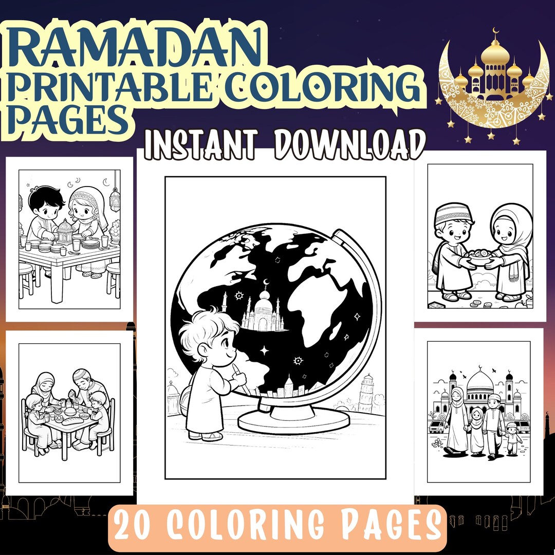 Ramadan Eid Coloring Pages, Printable Digital Download, Kids, Children ...