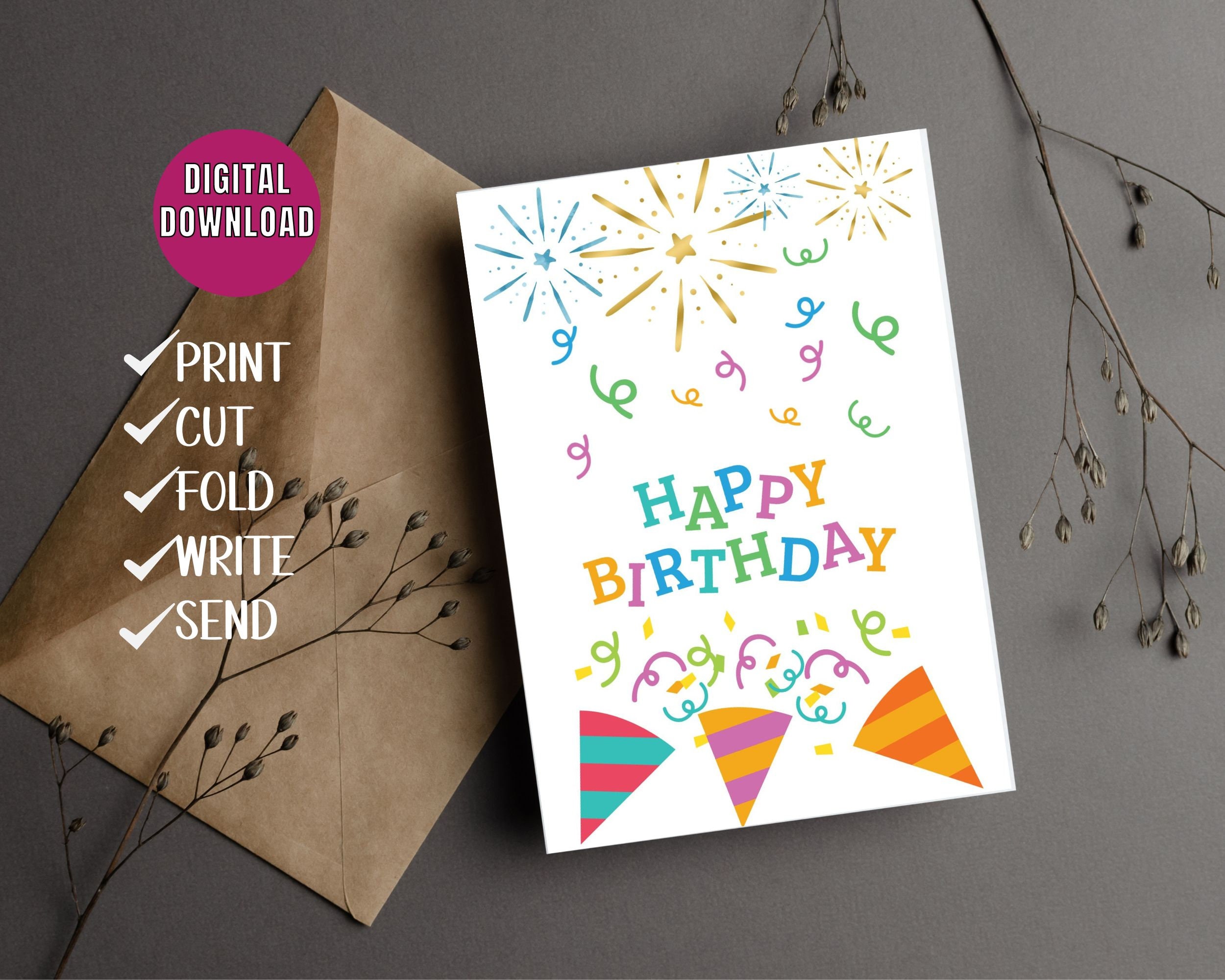 Printable Birthday Card Party Theme, Digital Download, 4"x6", 5"x7 ...