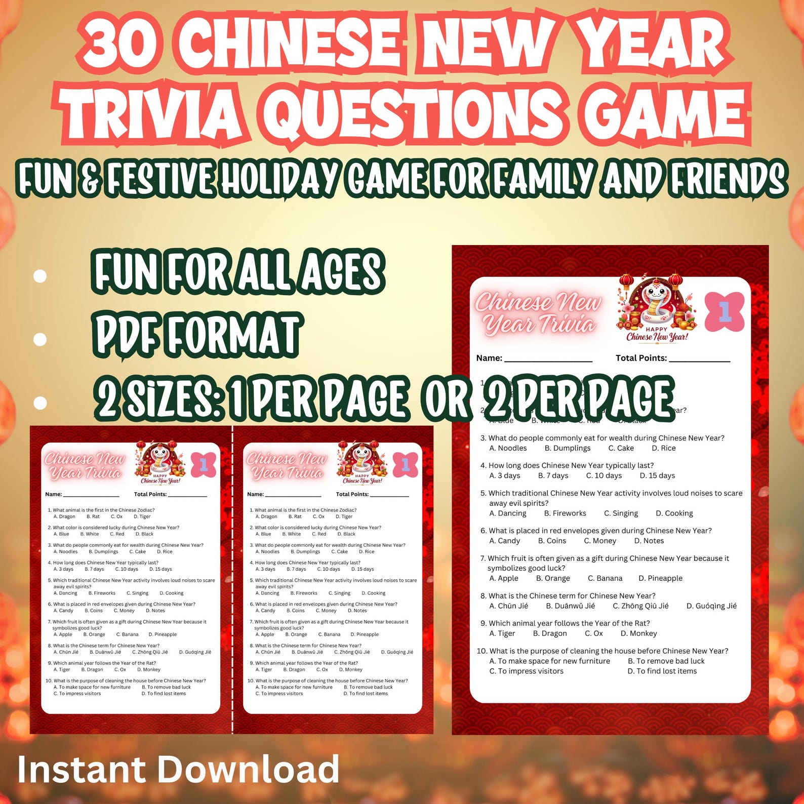 Chinese New Year Trivia Games, Fun Chinese New Year Printable Game ...