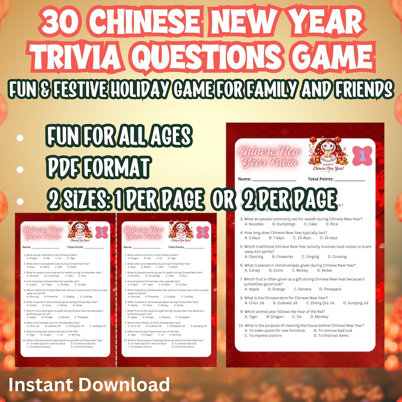 Chinese New Year Trivia Games, Fun Chinese New Year Printable Game ...