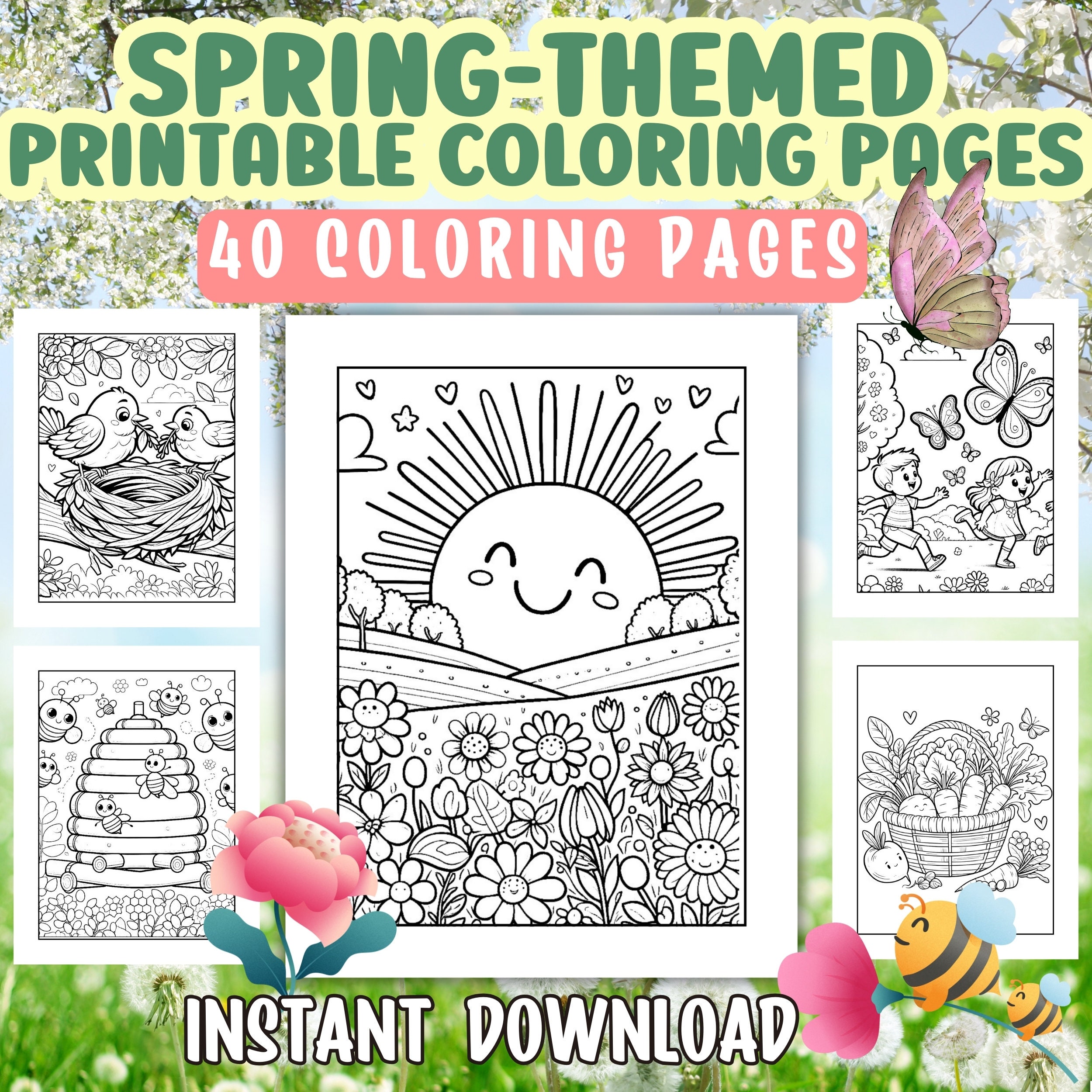 40 Spring Themed Coloring Pages, Spring PDF, Spring Printable, Spring ...