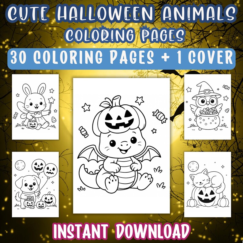 Cute Halloween Animals Coloring Book for Kids: Fun and Easy Coloring ...