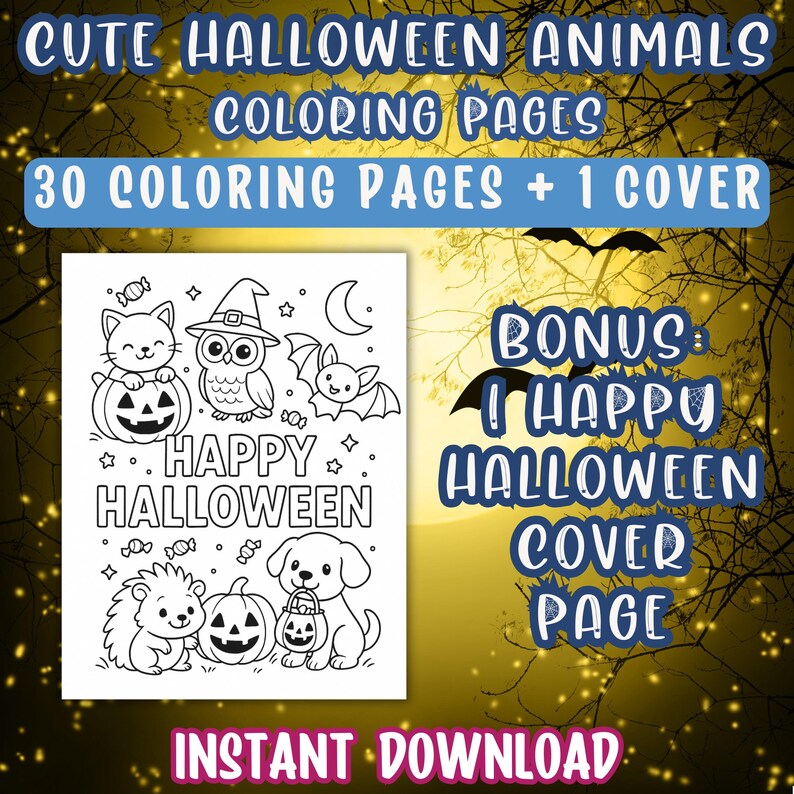 Cute Halloween Animals Coloring Book for Kids: Fun and Easy Coloring ...