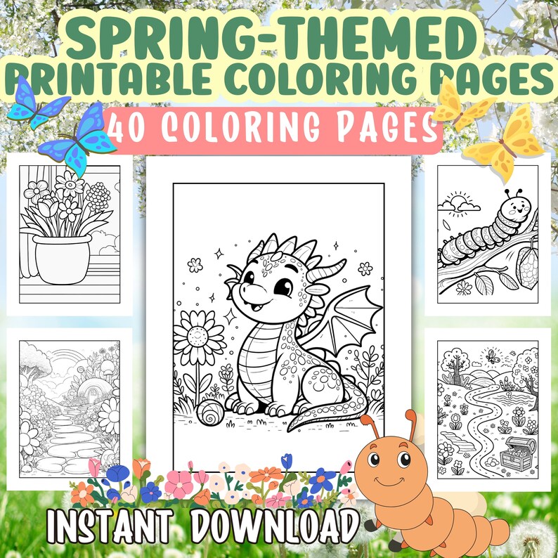 40 Spring Themed Coloring Pages, Spring PDF, Spring Printable, Spring ...