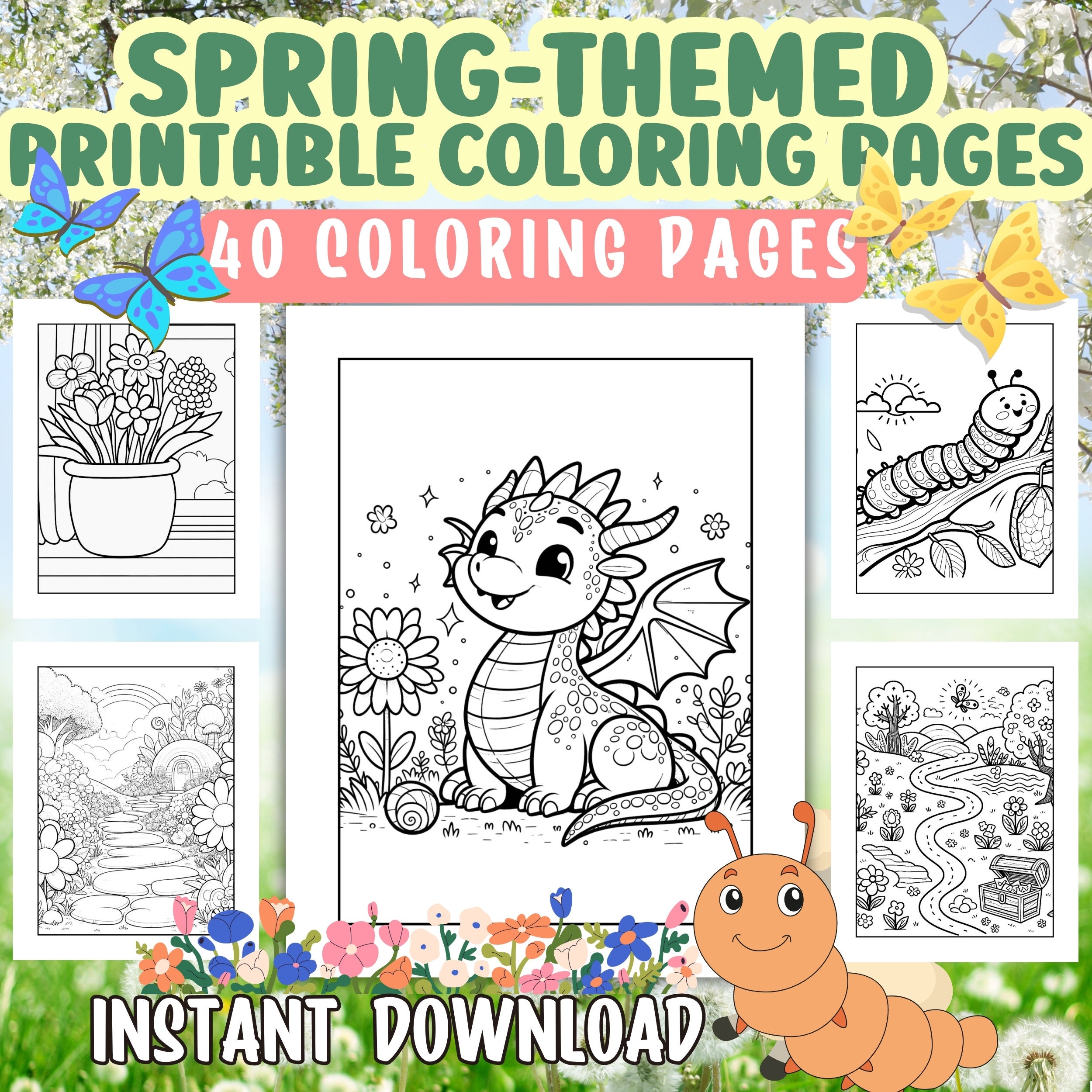 40 Spring Themed Coloring Pages, Spring PDF, Spring Printable, Spring ...