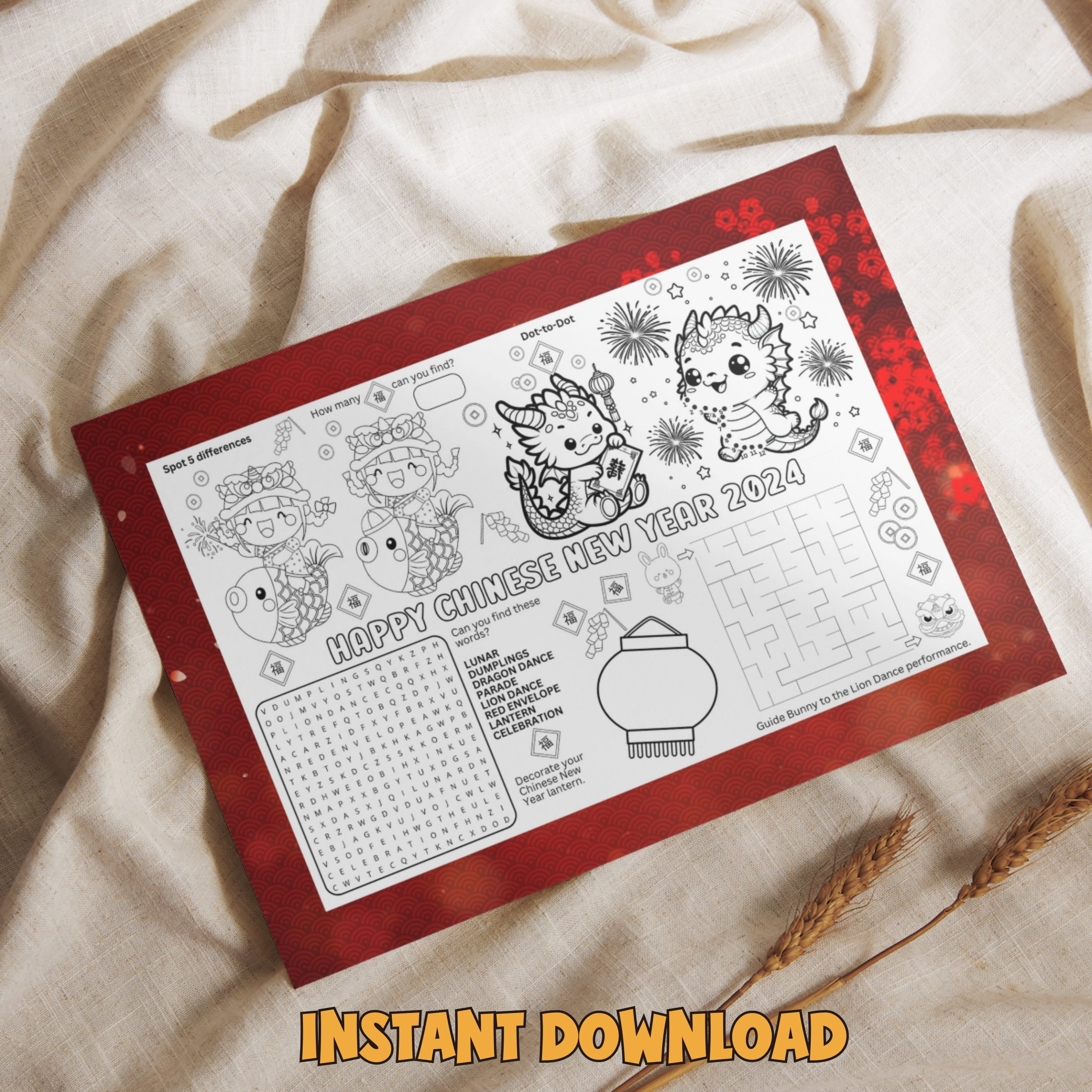 Happy CNY 2024 Activity Placemat, 2024 Lunar New Year Placemat, Year of ...